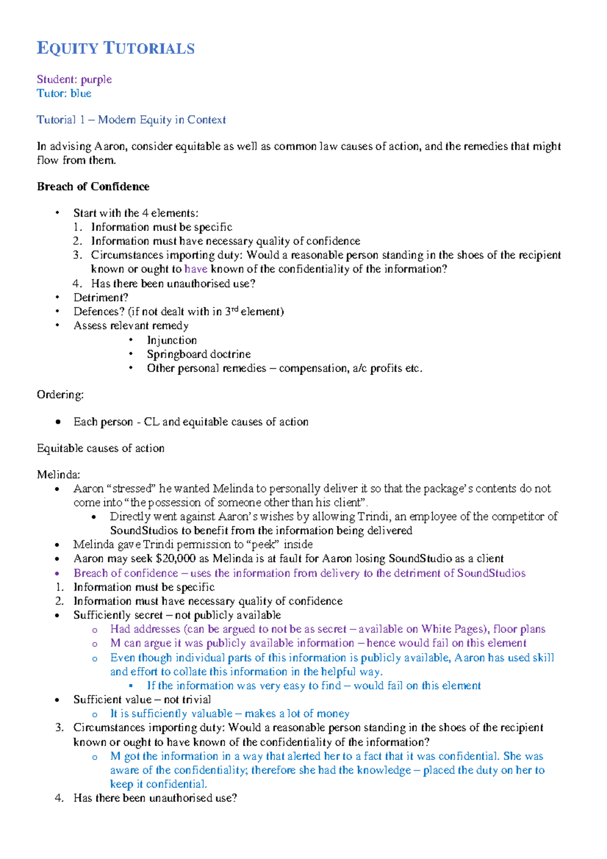 Equity Tutorials - Tutorial responses - EQUITY TUTORIALS Student ...