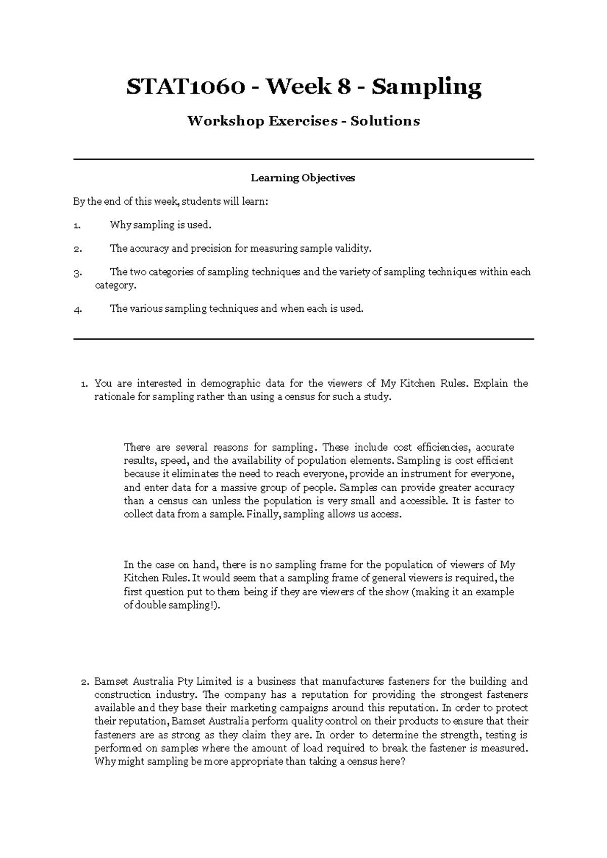 Solutions to Exercises Week 8 -1 - STAT1060 - Week 8 - Sampling Workshop Exercises - Solutions ...