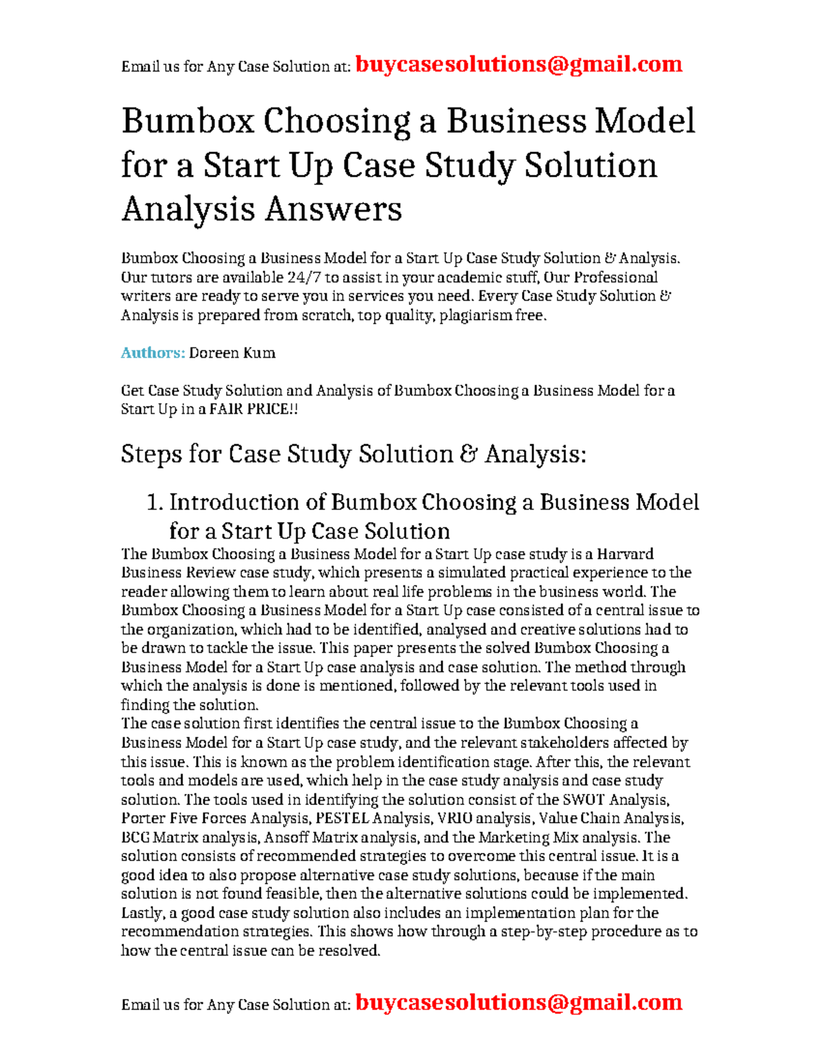Case Solution Bumbox Choosing a Business Model for a Start Up - Bumbox ...