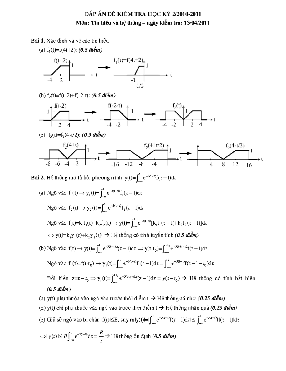 CK 111 Sol - Ho Chi Minh City University of Technology - ÁP ÁN KI M TRA H C K 2/2010- Môn: Tín ...
