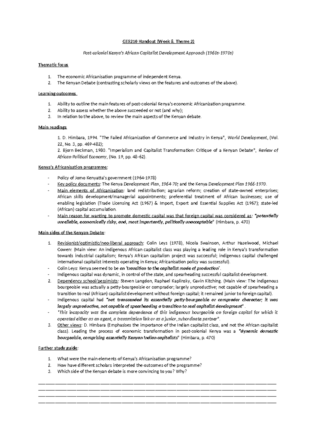 Week 8 handout 2 - RWANDA GENOCIDE - GES210 Handout (Week 8, Theme 2 ...