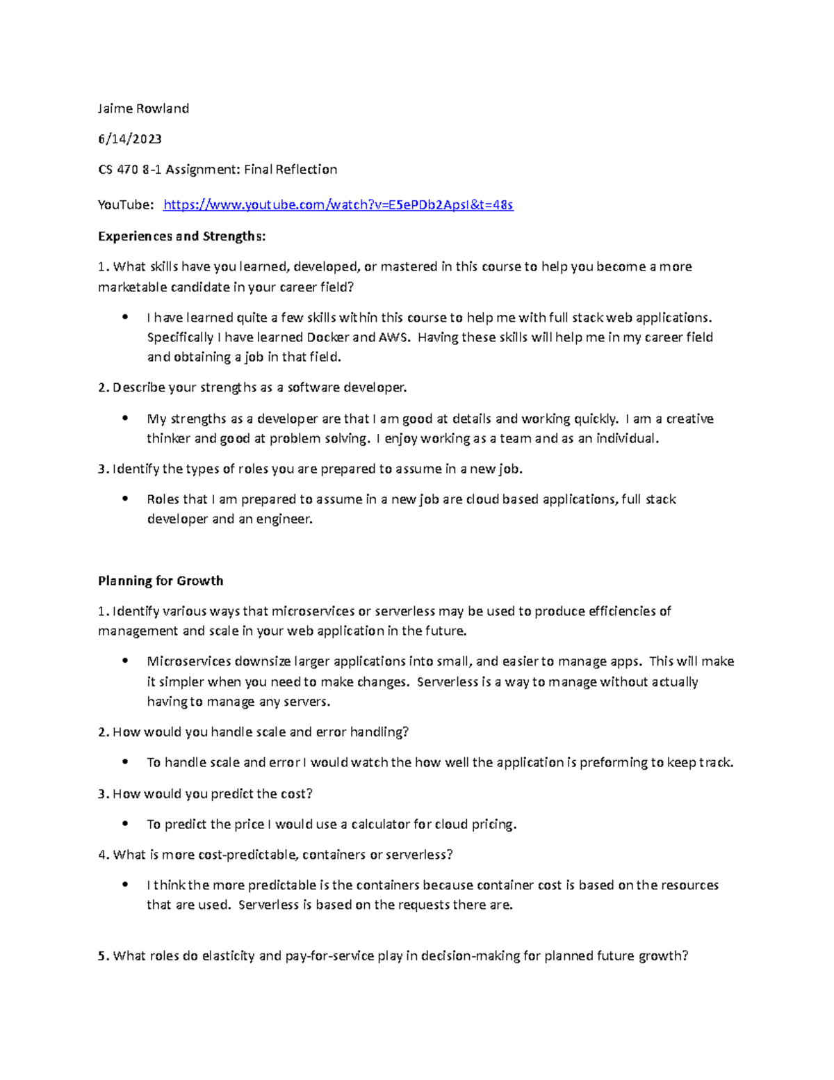 CS 470 8-1 Assignment Final Reflection - Jaime Rowland 6/14/ CS 470 8-1 Assignment: Final ...