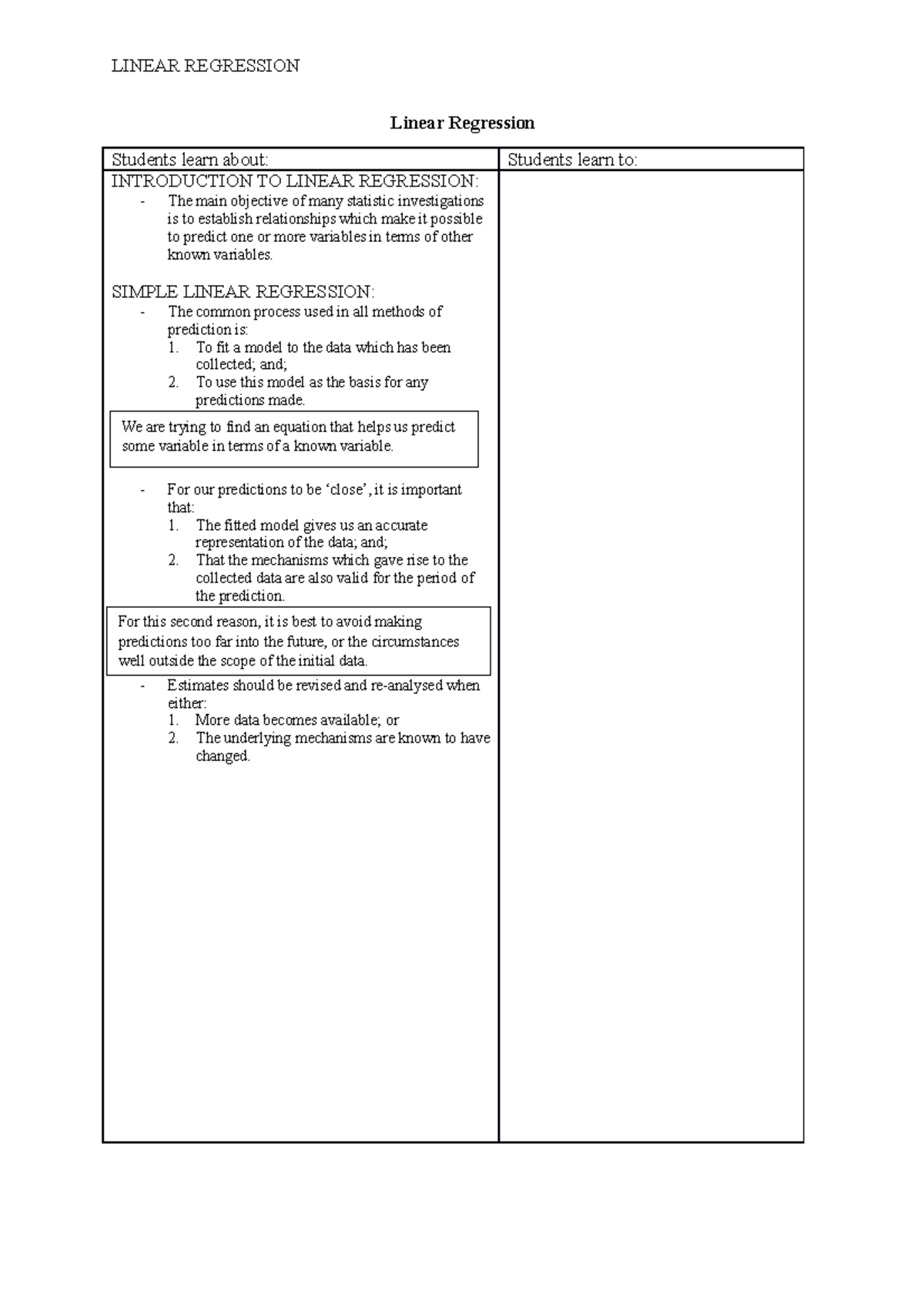 Linear Regression - Linear Regression Students learn about: Students ...