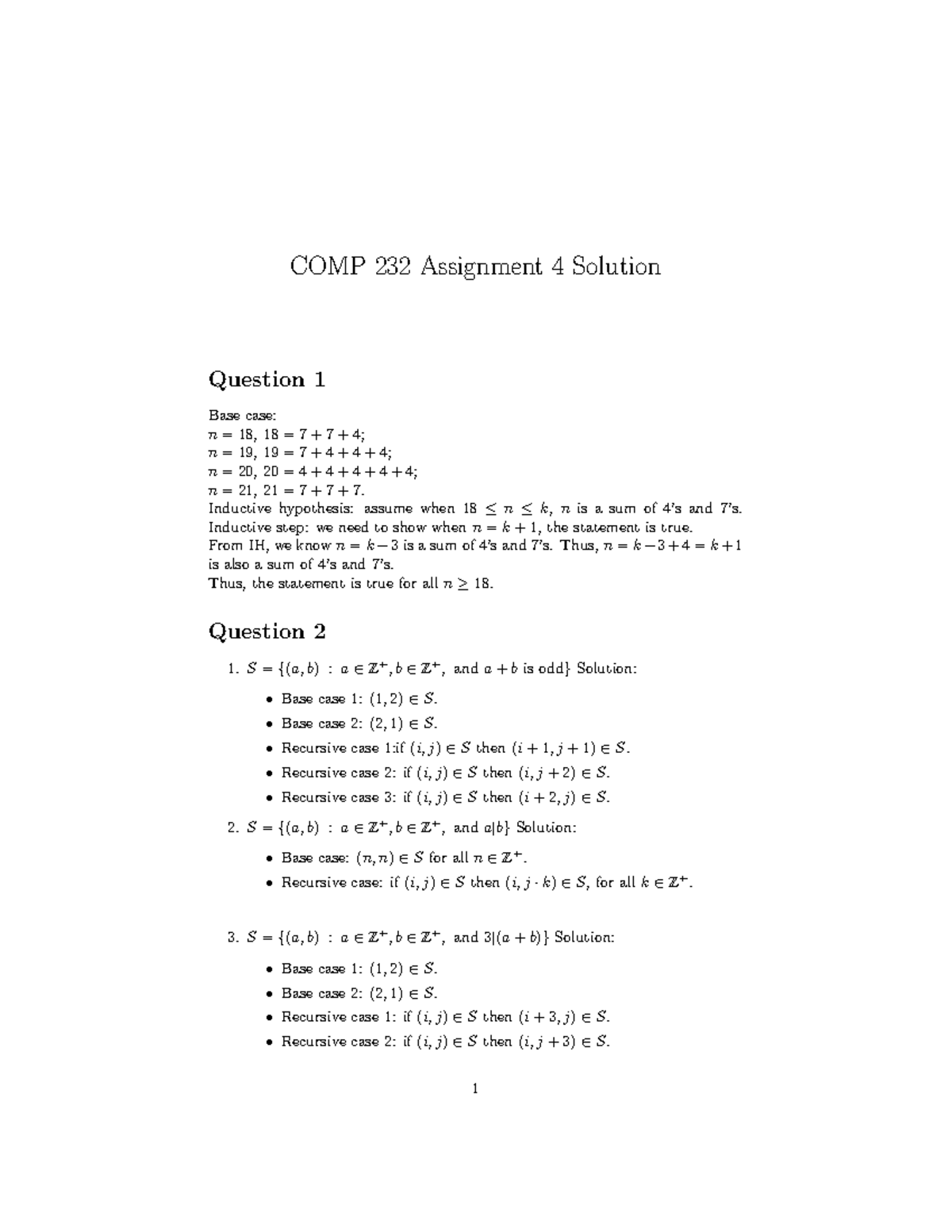Sample/practice Assignment 4 2016, answers - COMP 232 Assignment 4 ...