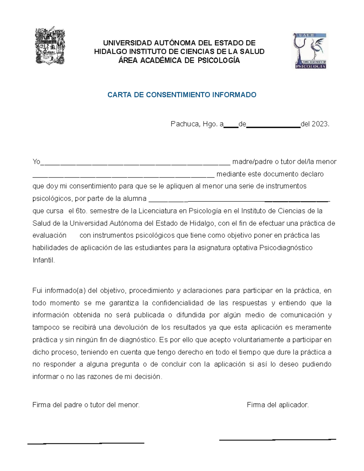 Consentimiento informado - UNIVERSIDAD AUTÓNOMA DEL ESTADO DE HIDALGO ...