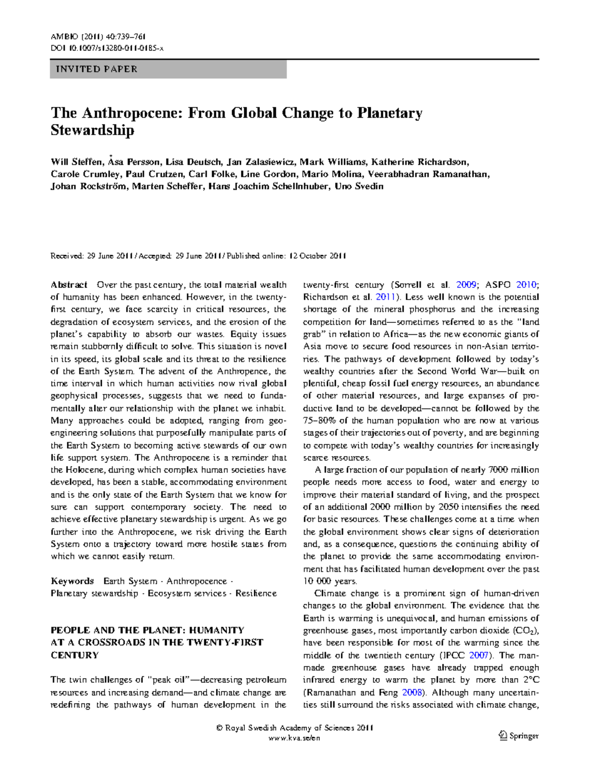 The Anthropocene From Global Change - However, in the twenty- first ...