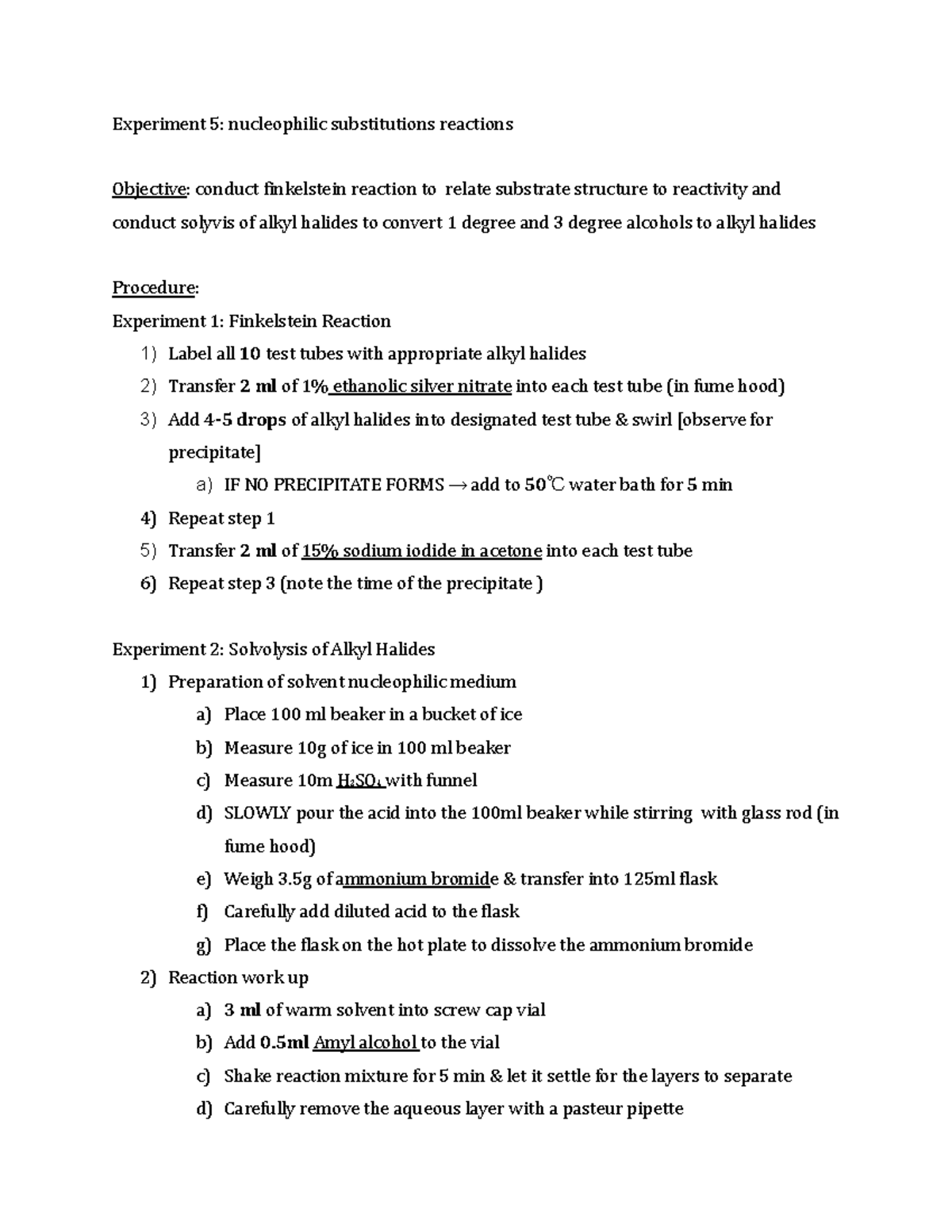 Orgo pre lab - pre lab for experiment 5 nucleophilic substitution - Experiment 5: nucleophilic ...