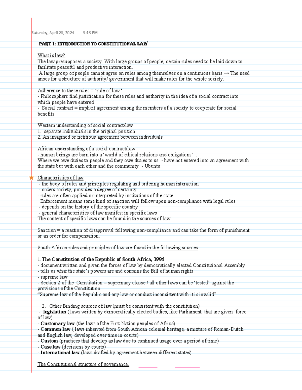 Intro to con law notes - .... - PART 1: INTRODUCTION TO CONSTITUTIONAL ...