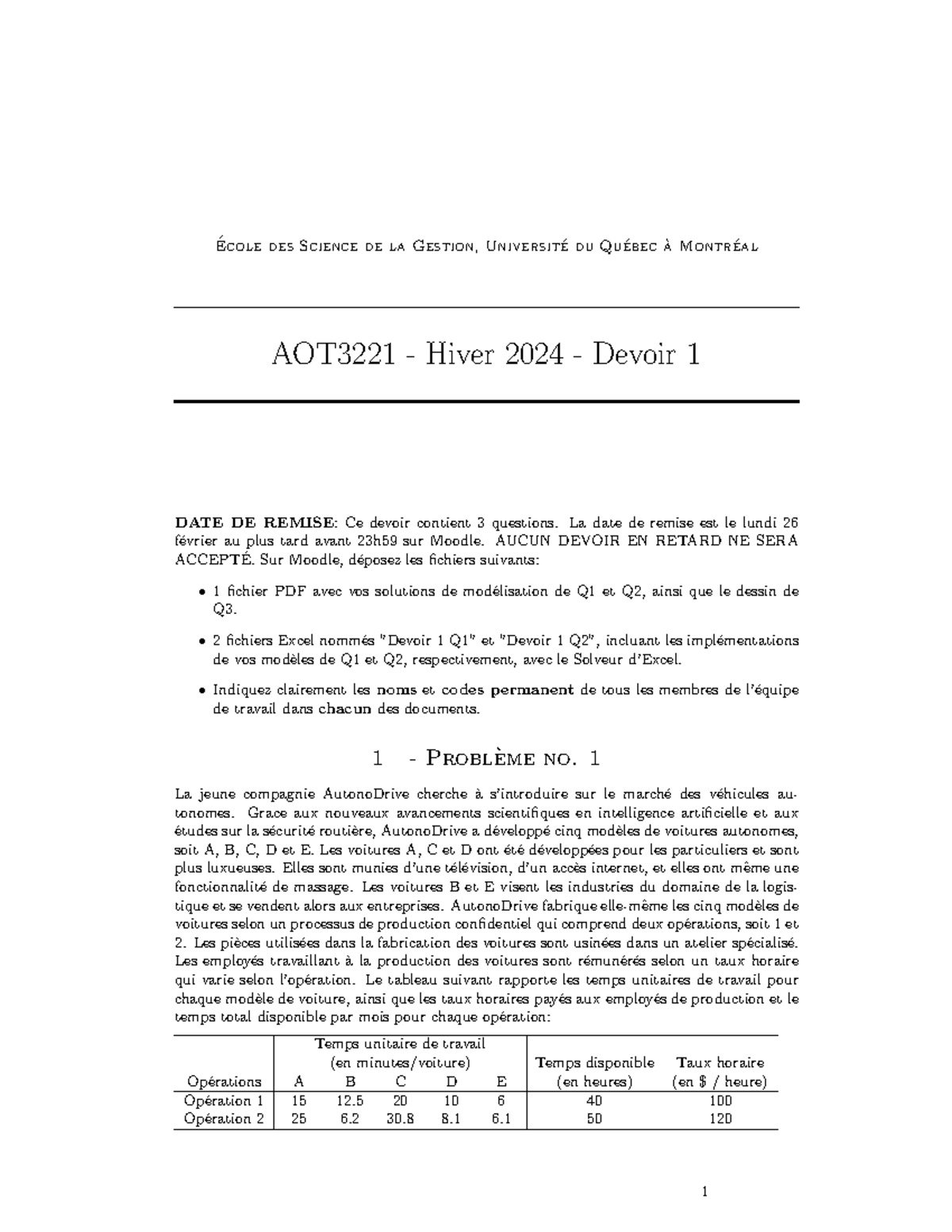 AOT3221 H2024 Devoir 1 - ́ Ecole des Science de la Gestion, Universit ́ e du Qu ́ ebec ` a Montr ...