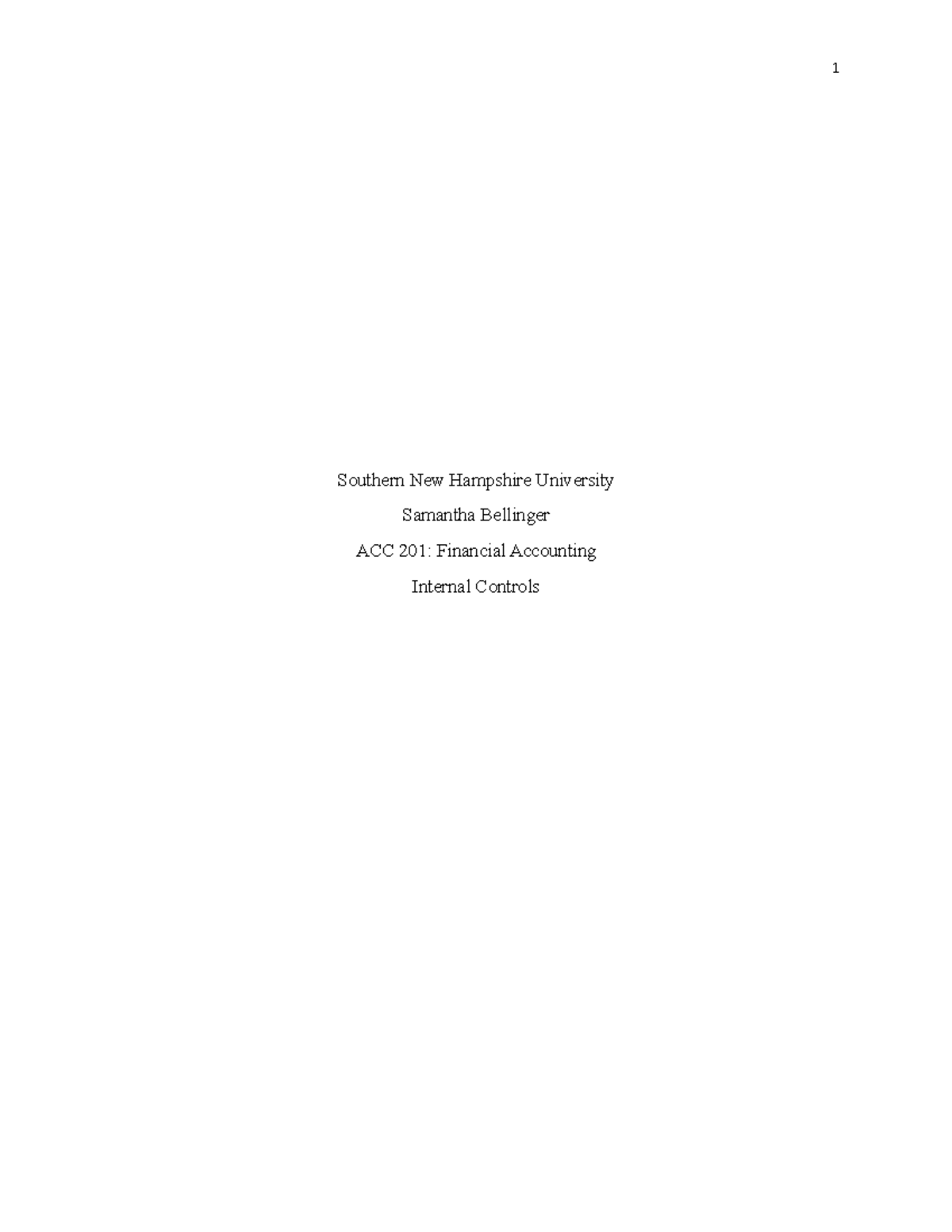 S. Bellinger ACC 201 Module 4 Assignment One - Southern New Hampshire ...