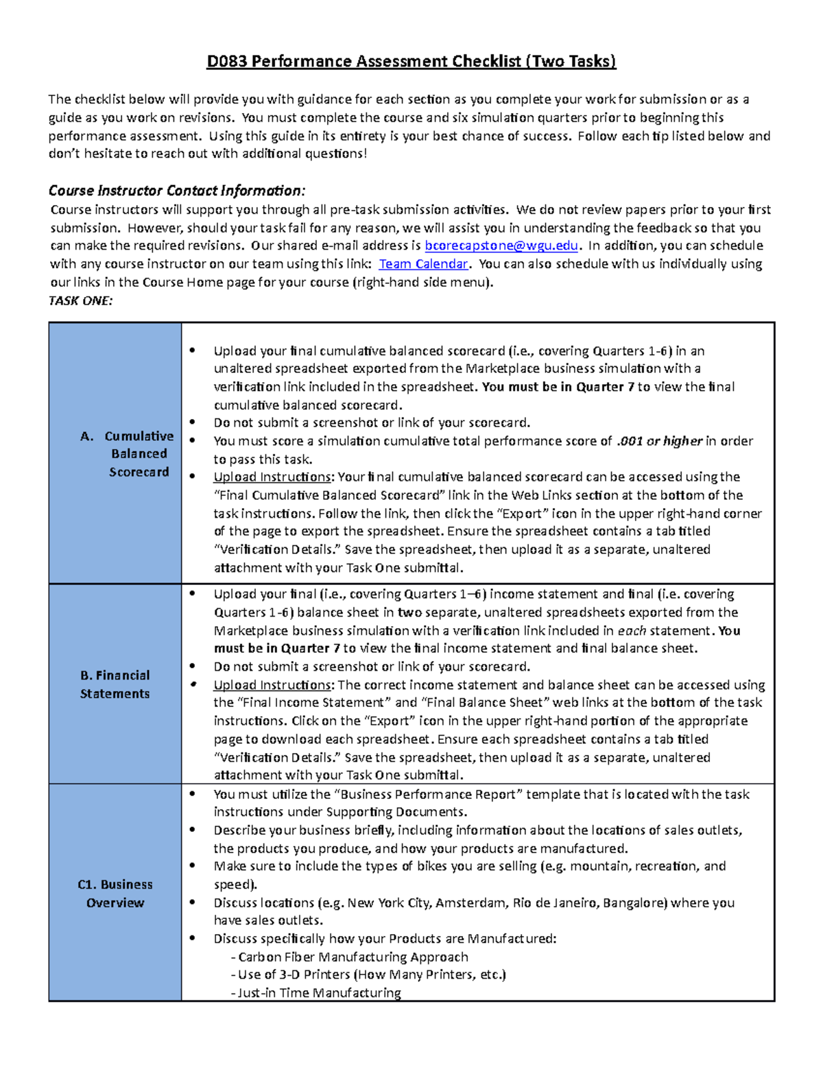 D083 PA Checklist Two Tasks - D083 Performance Assessment Checklist ...