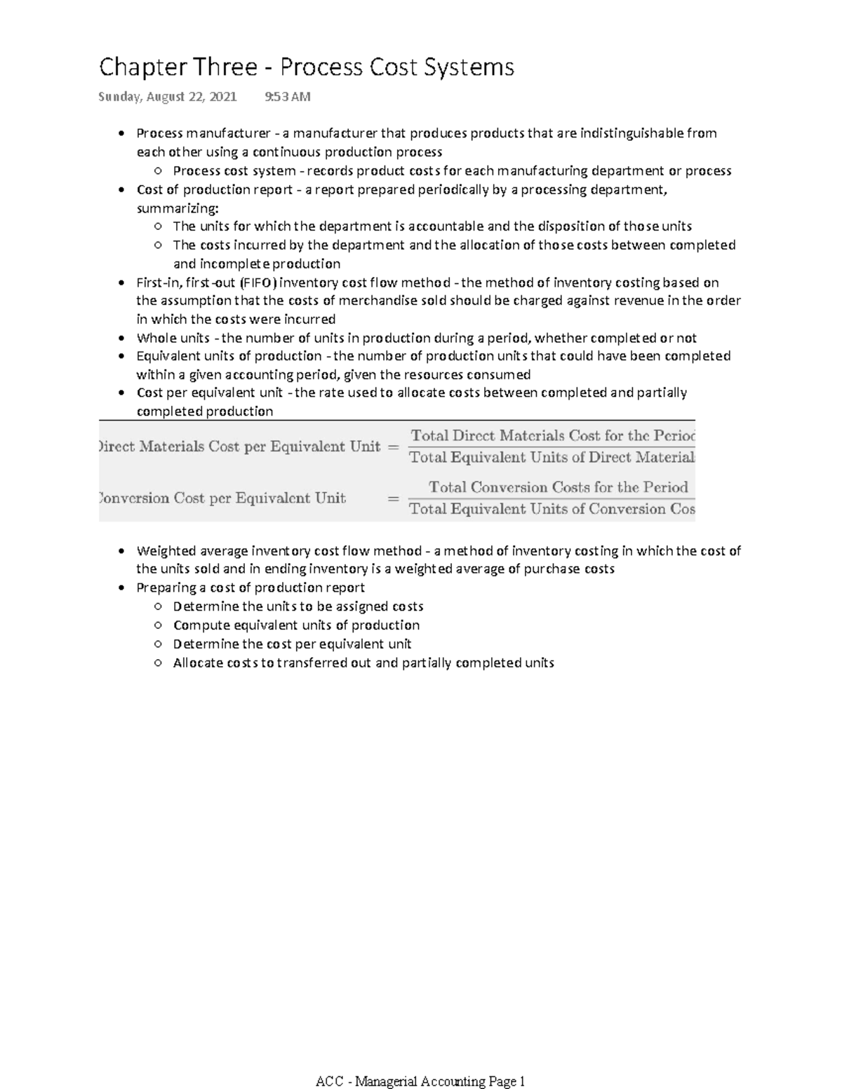 ACC202 CH3 - Chapter Three Lecture Notes - Process manufacturer -a ...