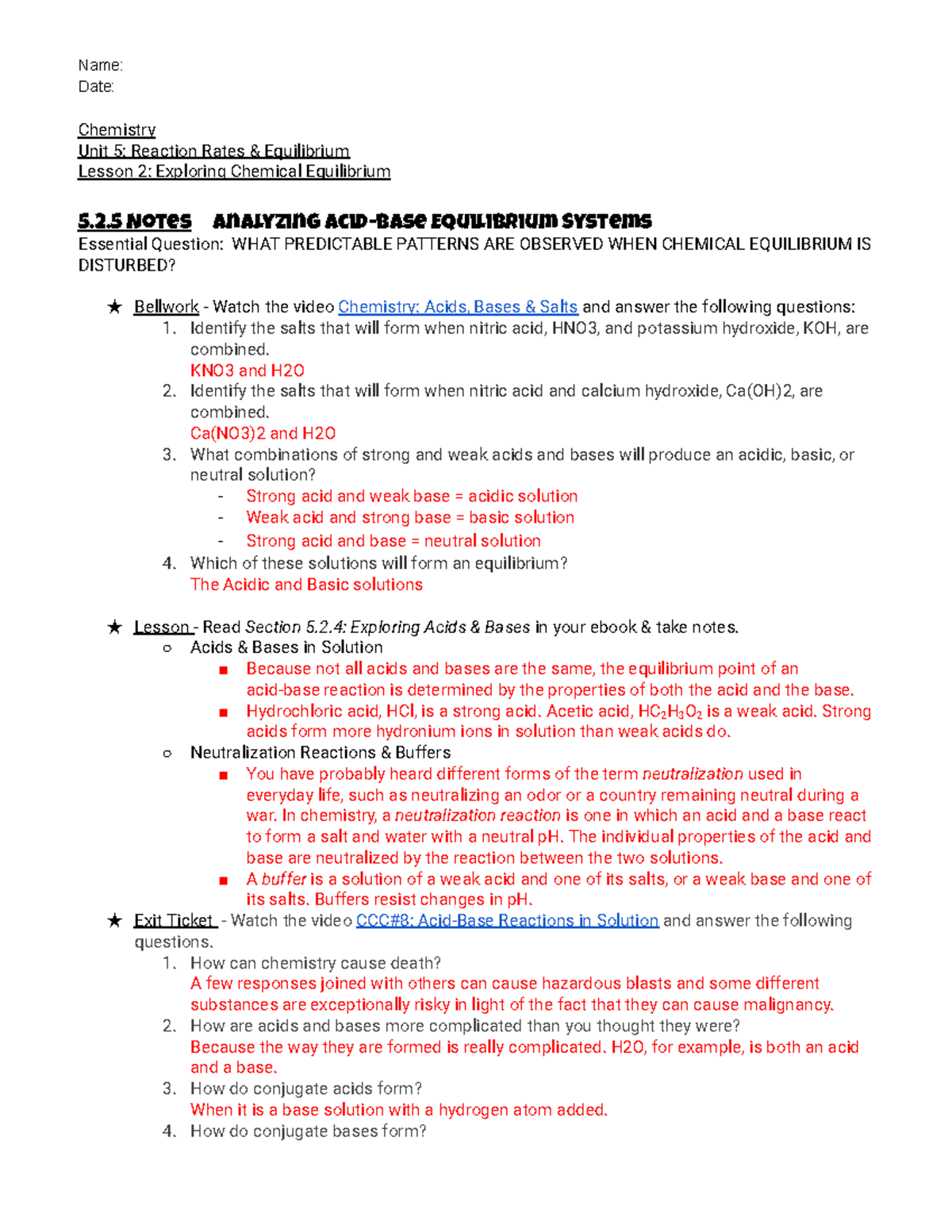 5.2.5 Notes - Name: Date: Chemistry Unit 5: Reaction Rates ...