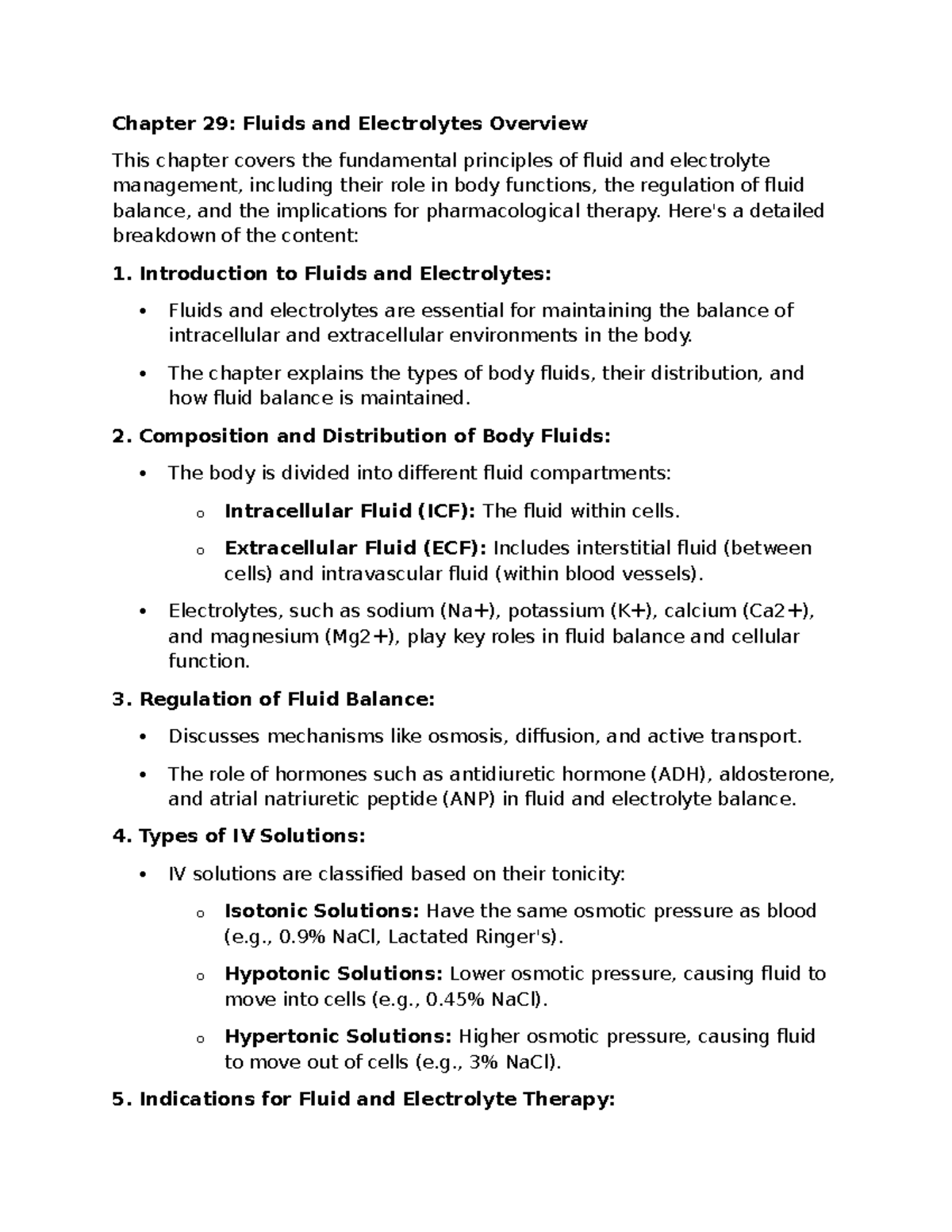 Chapter 29 - Fluids and Electrolytes - Here's a detailed breakdown of ...