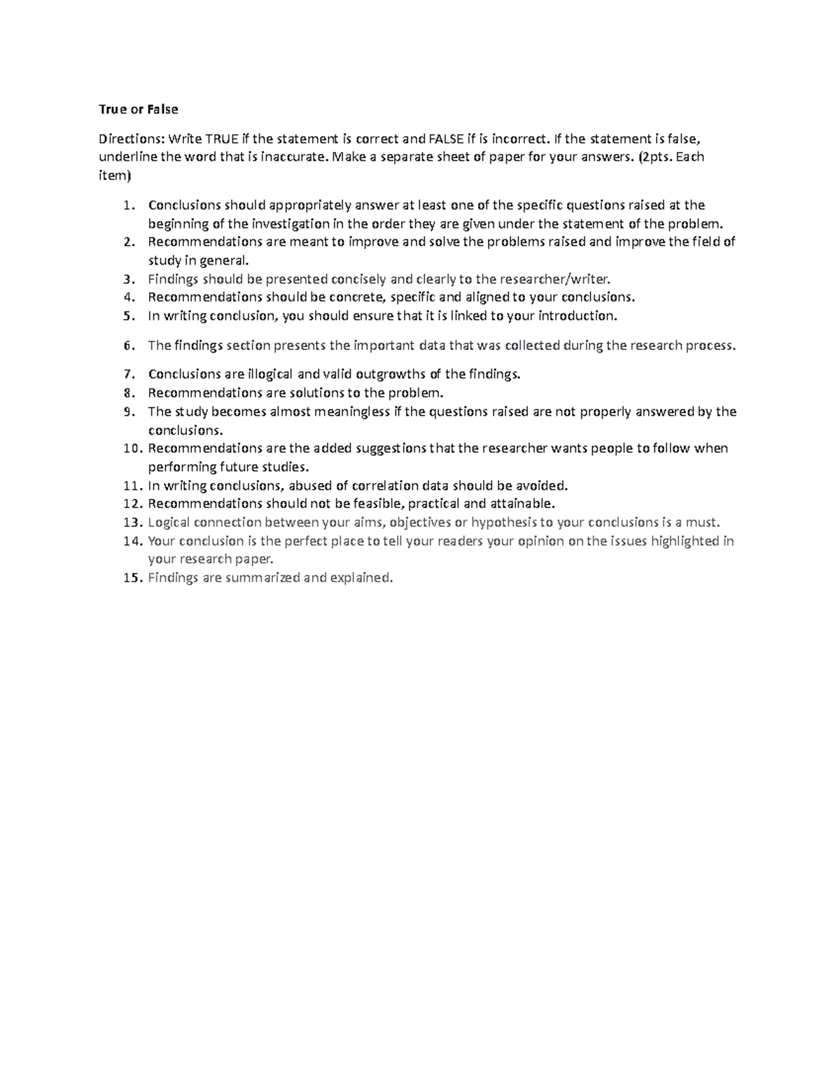 Activity-2 - True or False Directions: Write TRUE if the statement is ...