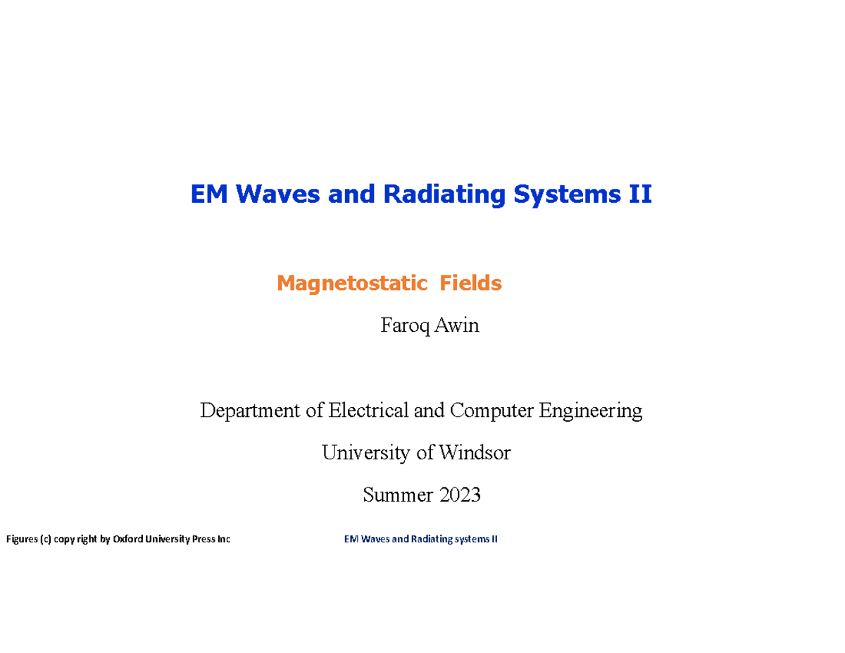 Lec4 - Magnetostatic Fields - EM Waves and Radiating Systems II Magnetostatic Fields Faroq Awin ...