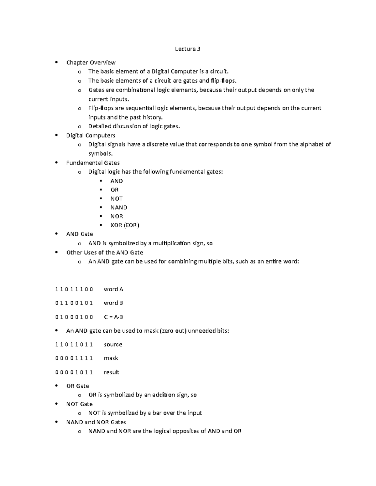 Lecture 3 - Lecture 3 Chapter Overview o The basic element of a Digital ...