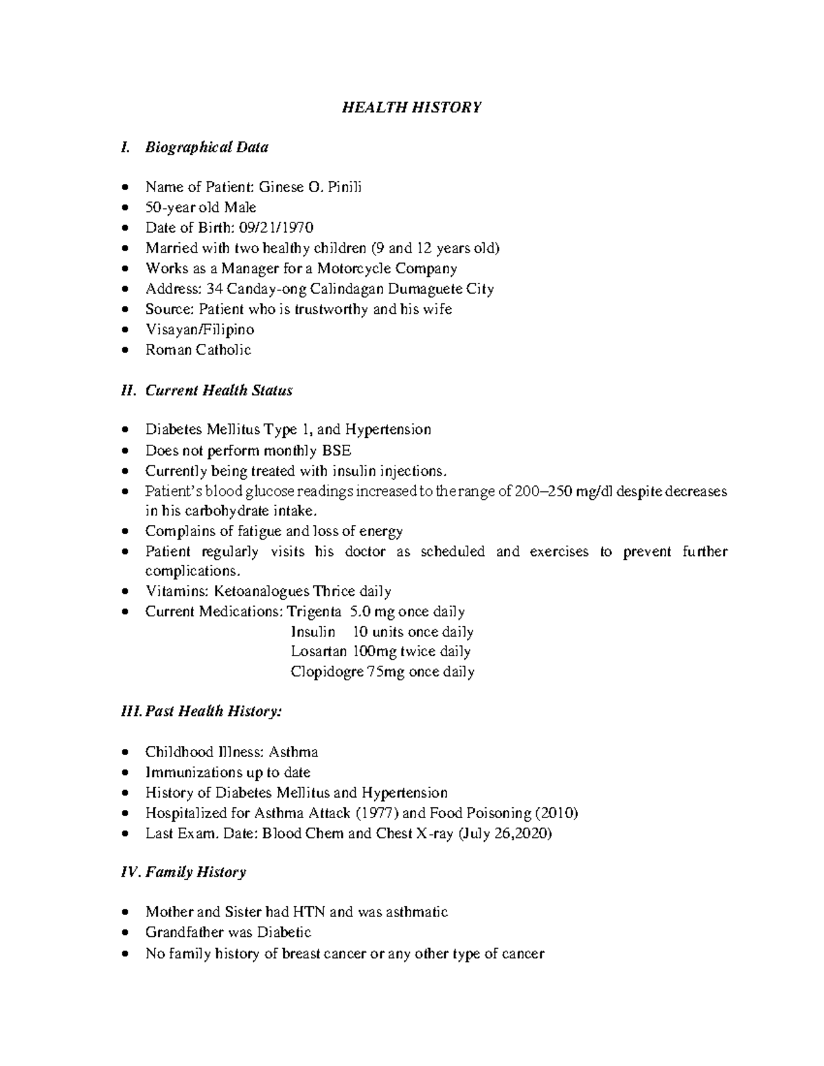 Baguio Breast Documentation - HEALTH HISTORY I. Biographical Data Name ...