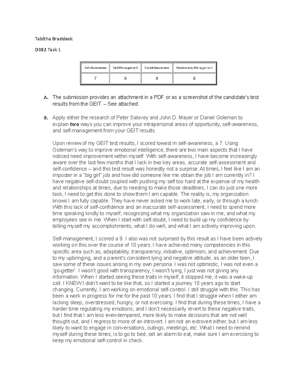 Tabitha Braddock CHM1 TASK 1 - Tabitha Braddock D082 Task 1 A. The ...