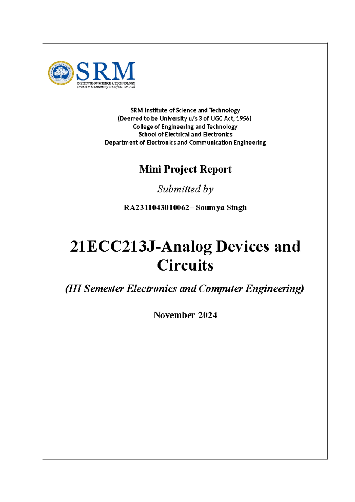 Cover page - analog - SRM Institute of Science and Technology (Deemed ...