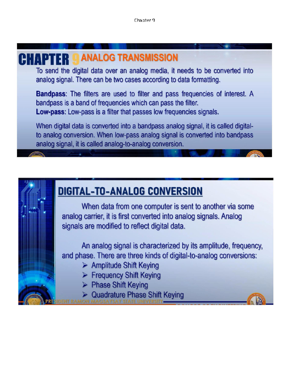 Computer Network and Security Chapter-9-10 - Chapter 9 ss SS ####### CHAPTER ANALOG TRANSMISSION ...