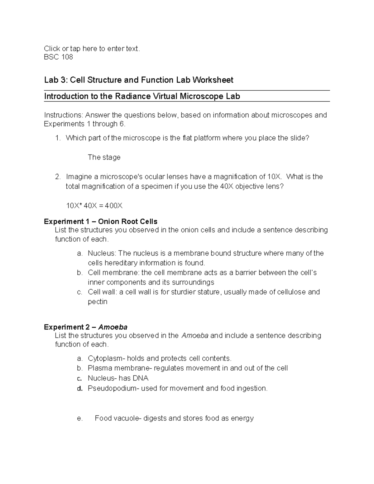 Lab 3 Cell Structure and Function Worksheet - Click or tap here to ...