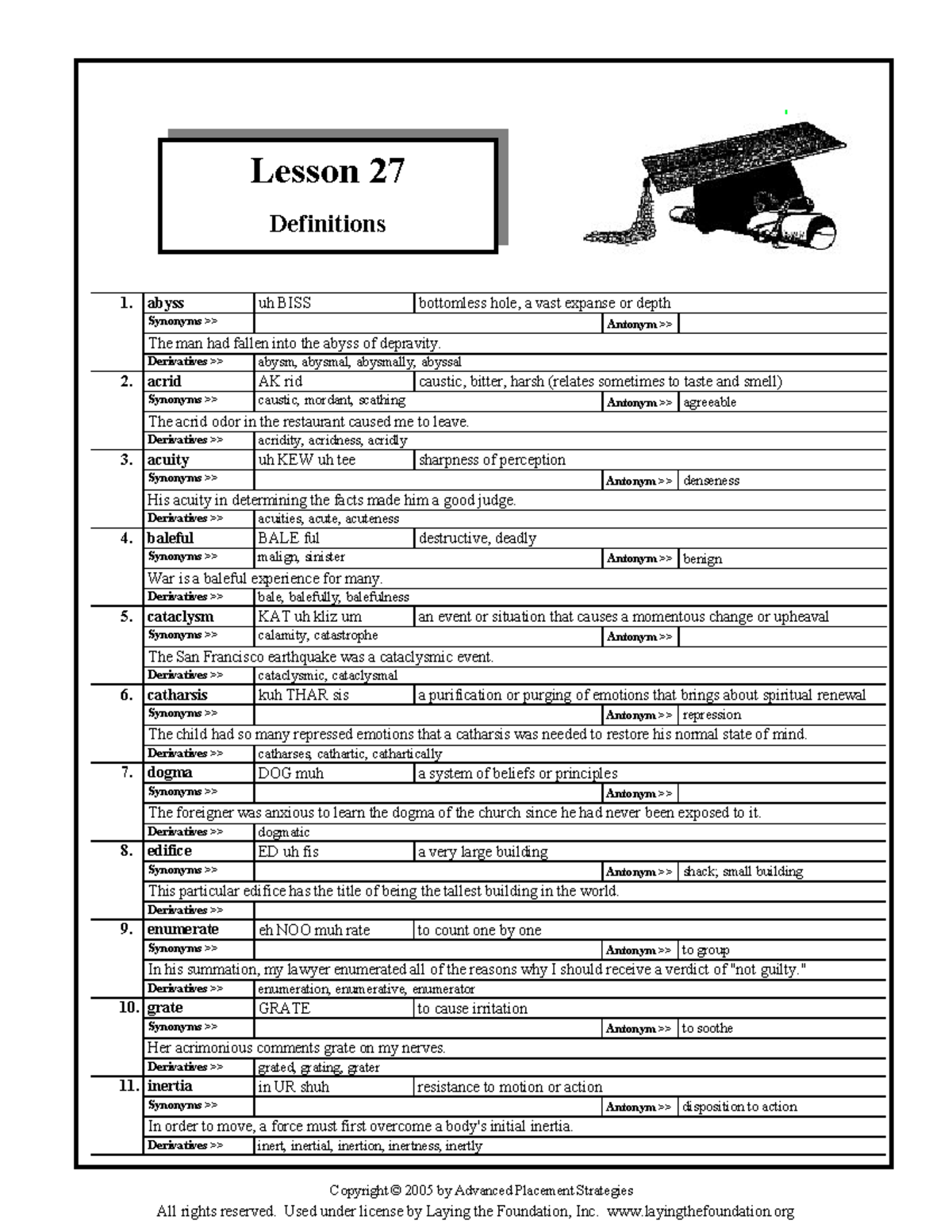 Kami Export - 0 Lesson-27 - ####### Copyright © 2005 by Advanced Placement Strategies abyss uh ...