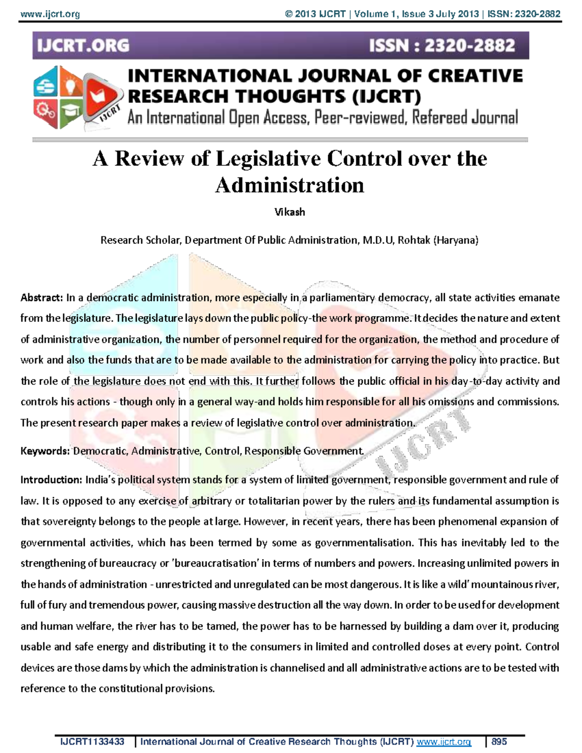 A Review of Legislative Control over the administration - A Review of ...