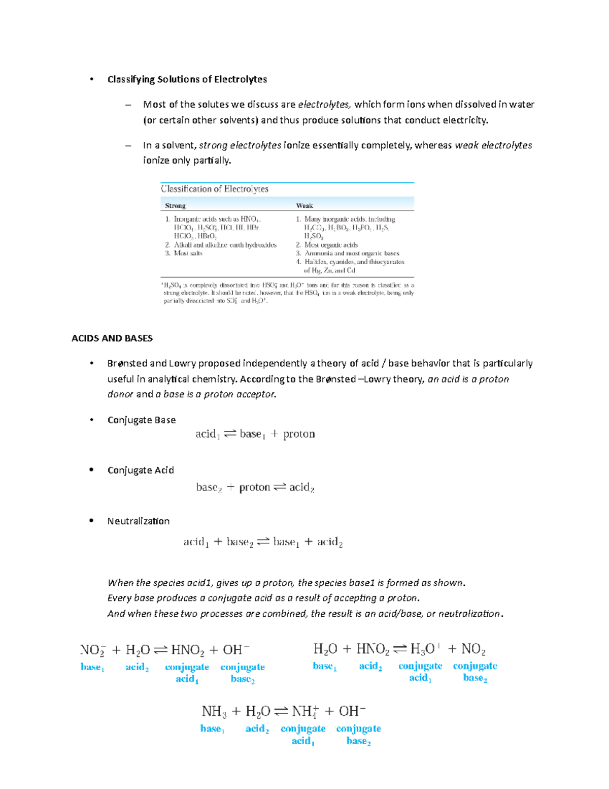 Acids and Bases - Classifying Solutions of Electrolytes Most of the ...
