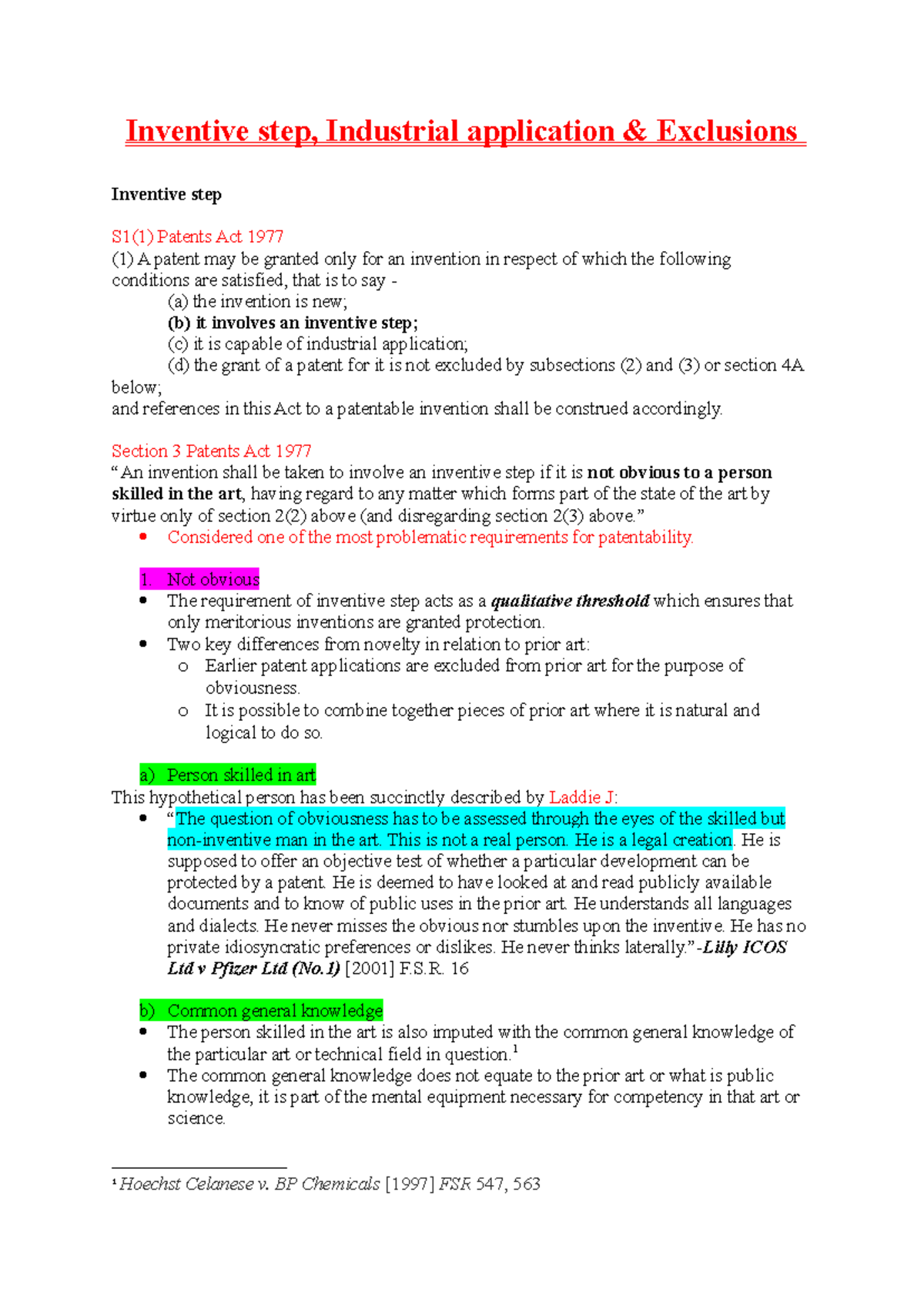 T1 W2- Inventive step, Industrial application & Exclusions - Inventive ...