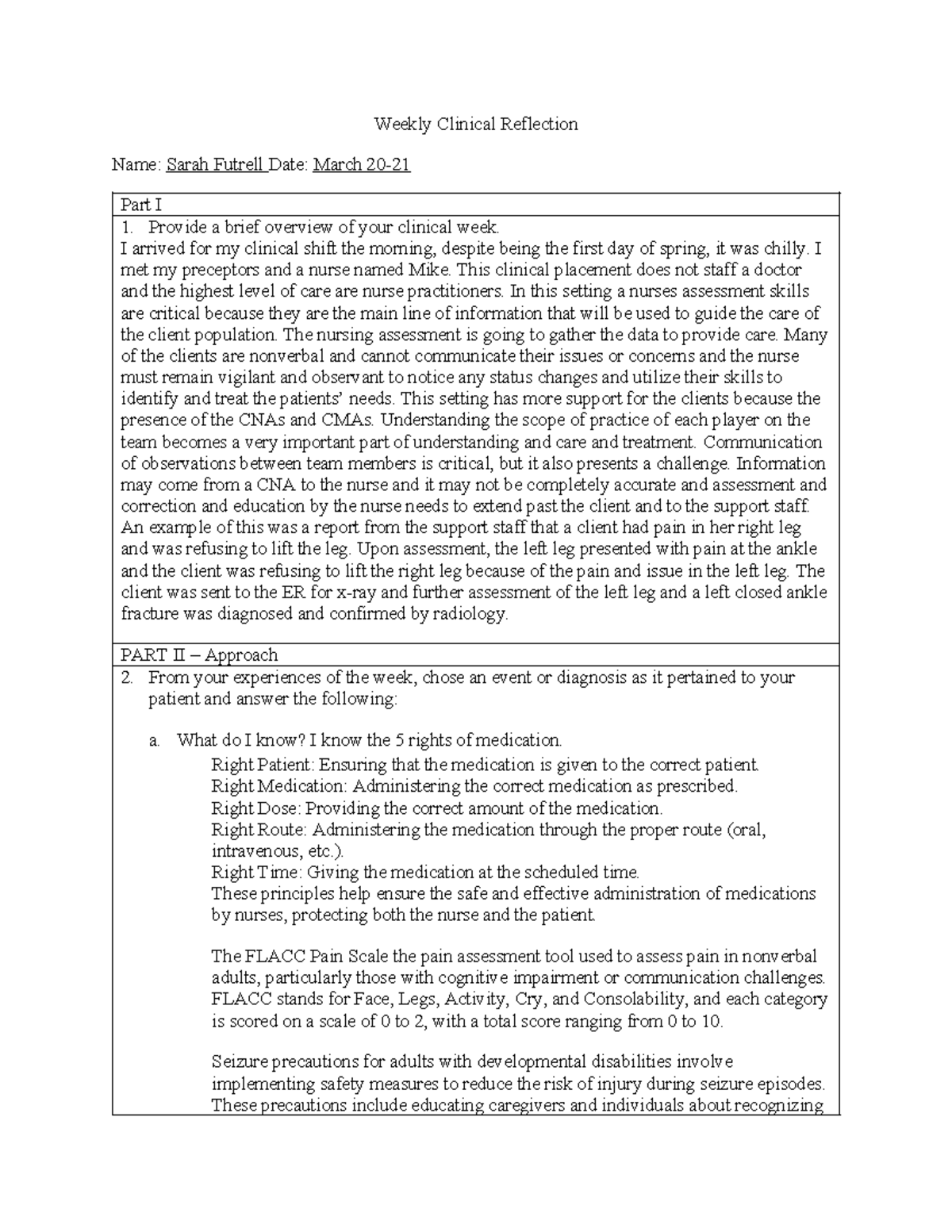 NSG528 Week 1 Clinical Reflection - Weekly Clinical Reflection Name ...