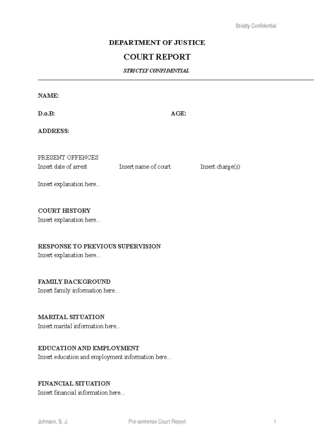 CRI2101 Court Report Template 211 - Strictly Confidential DEPARTMENT OF ...