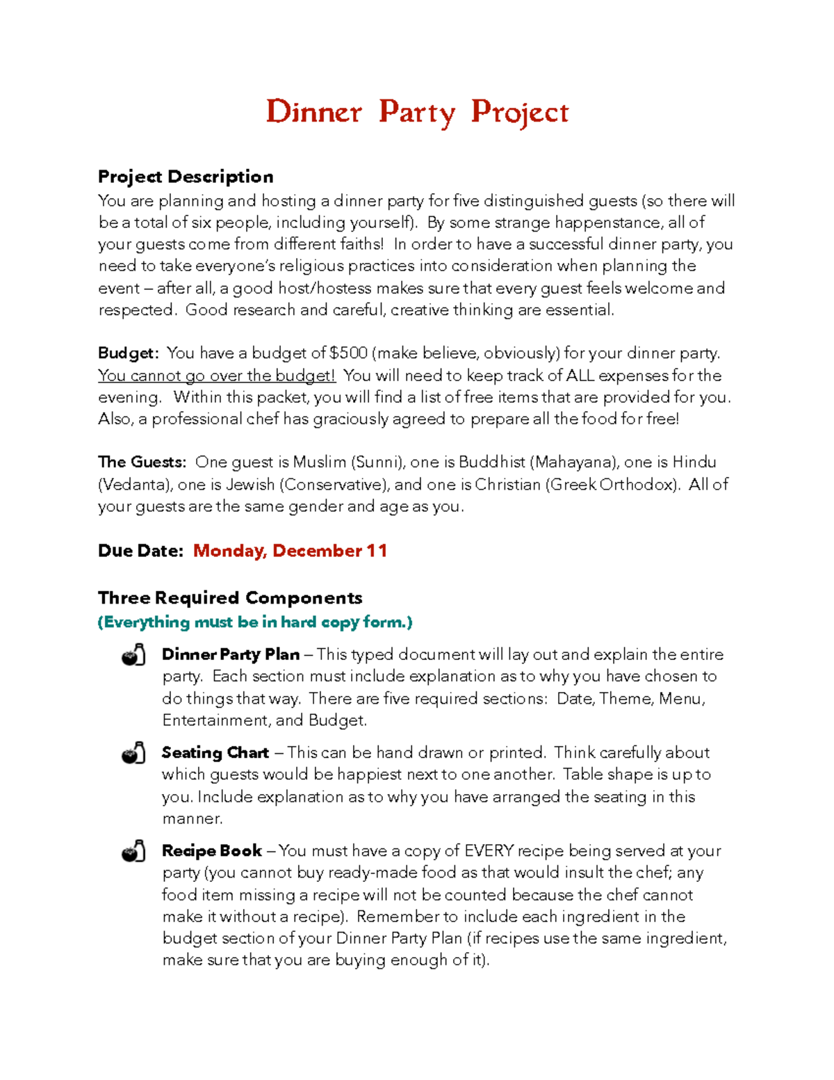 Dinner Party Project wucvpi - Dinner Party Project Project Description ...