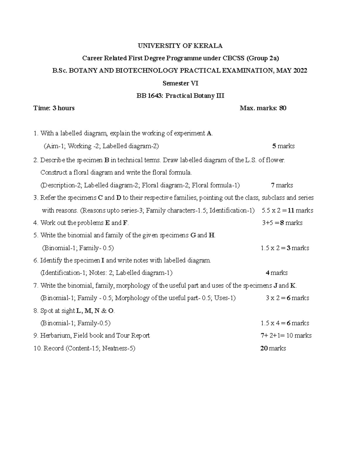 BB1643 Botany Practical Question Paper 2022 UNIVERSITY OF KERALA bb1643-botany-practical-question-paper-2022-university-of-kerala