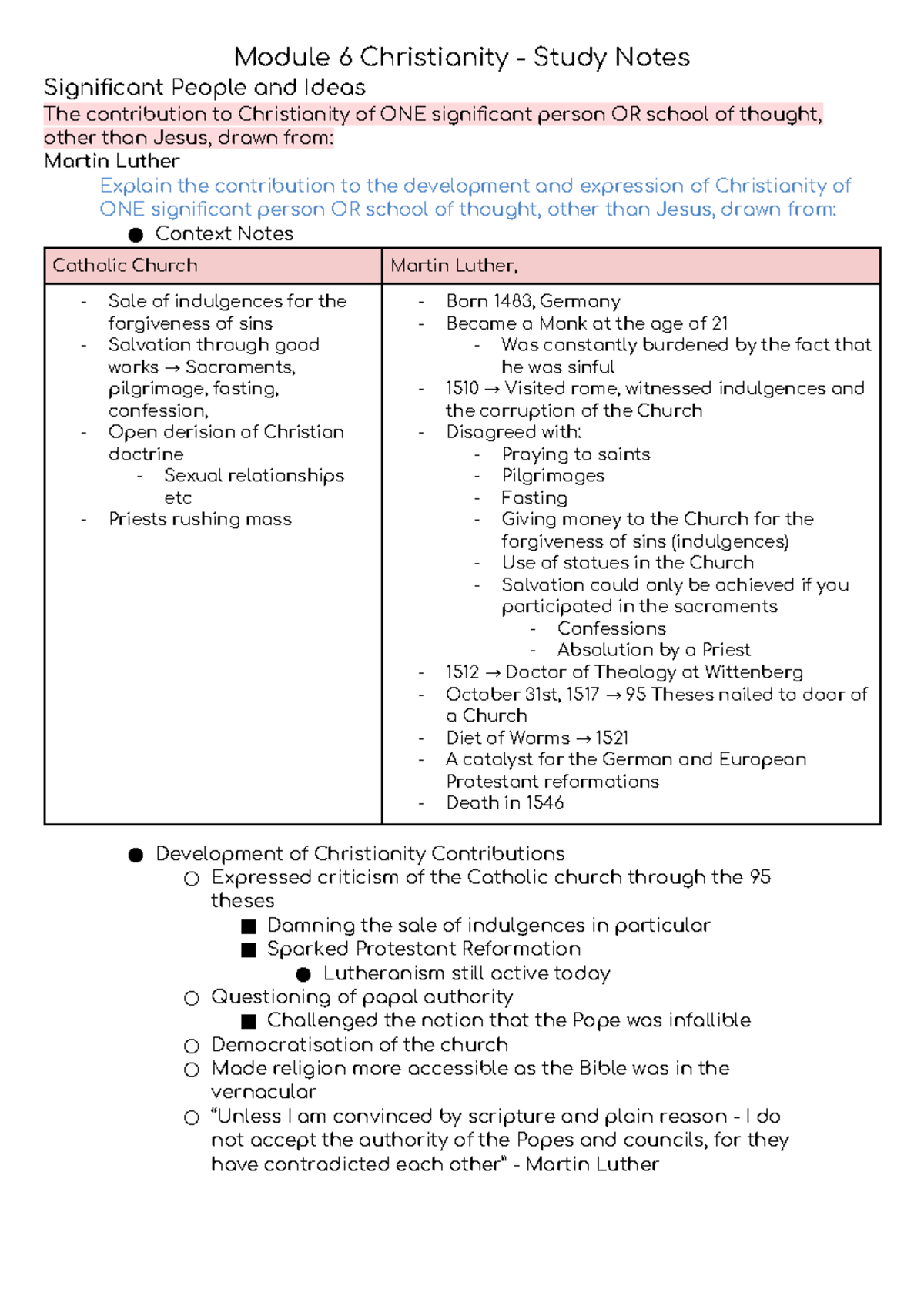 Module 6 Christianity - Study Notes - Large Catechism - an instruction ...