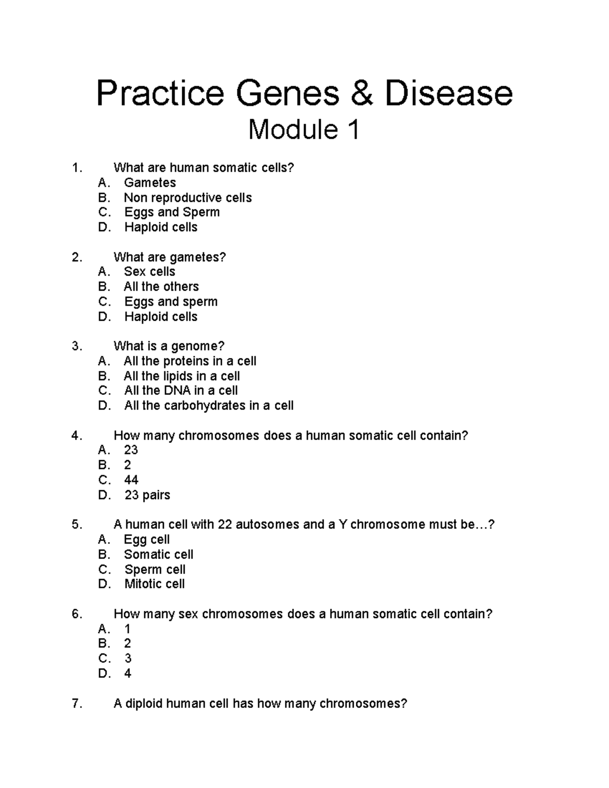 Practice Genes and Disease module 1 - Practice Genes & Disease Module 1 ...