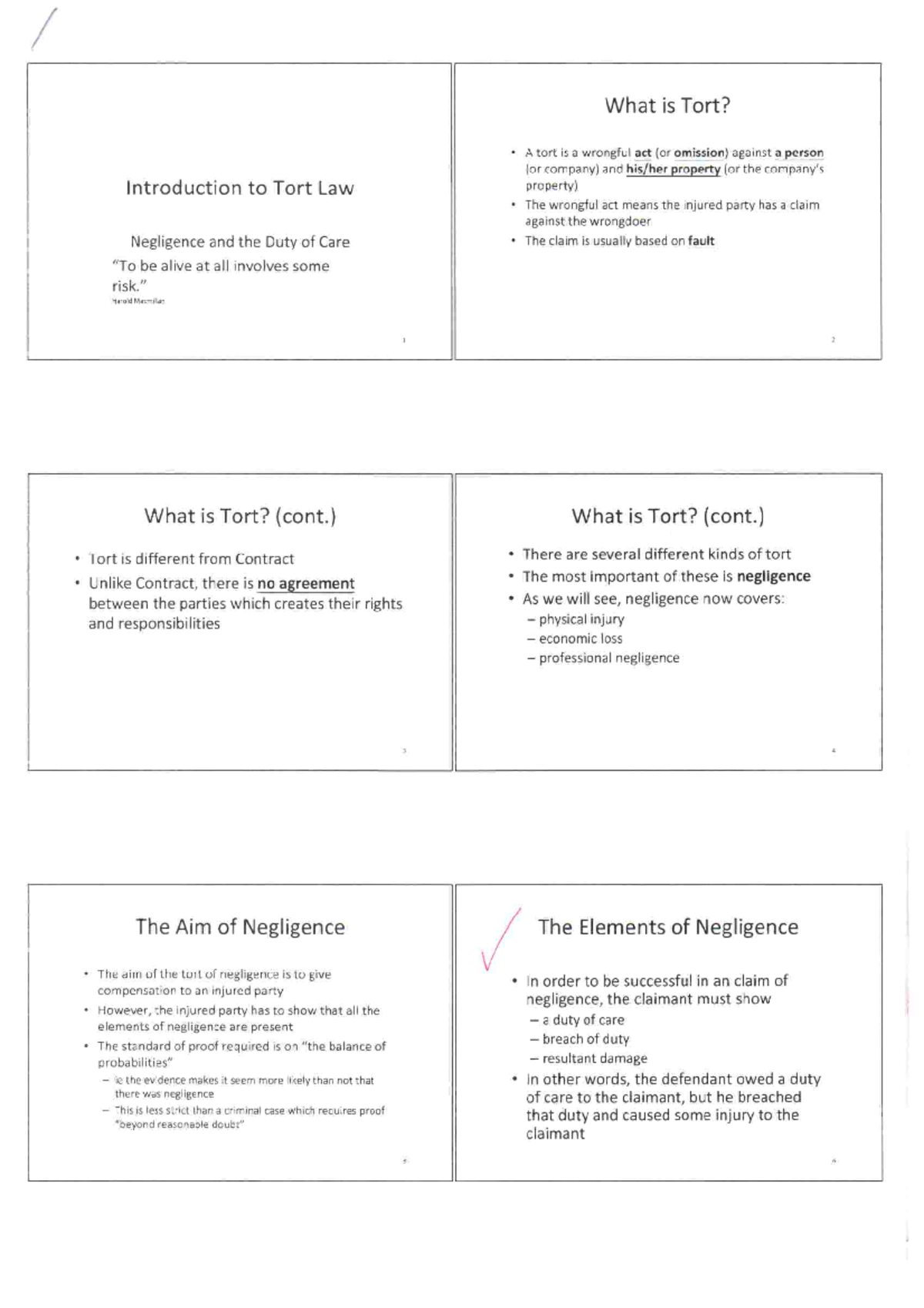 Introduction to Tort Law - BUSN 1320 - Studocu
