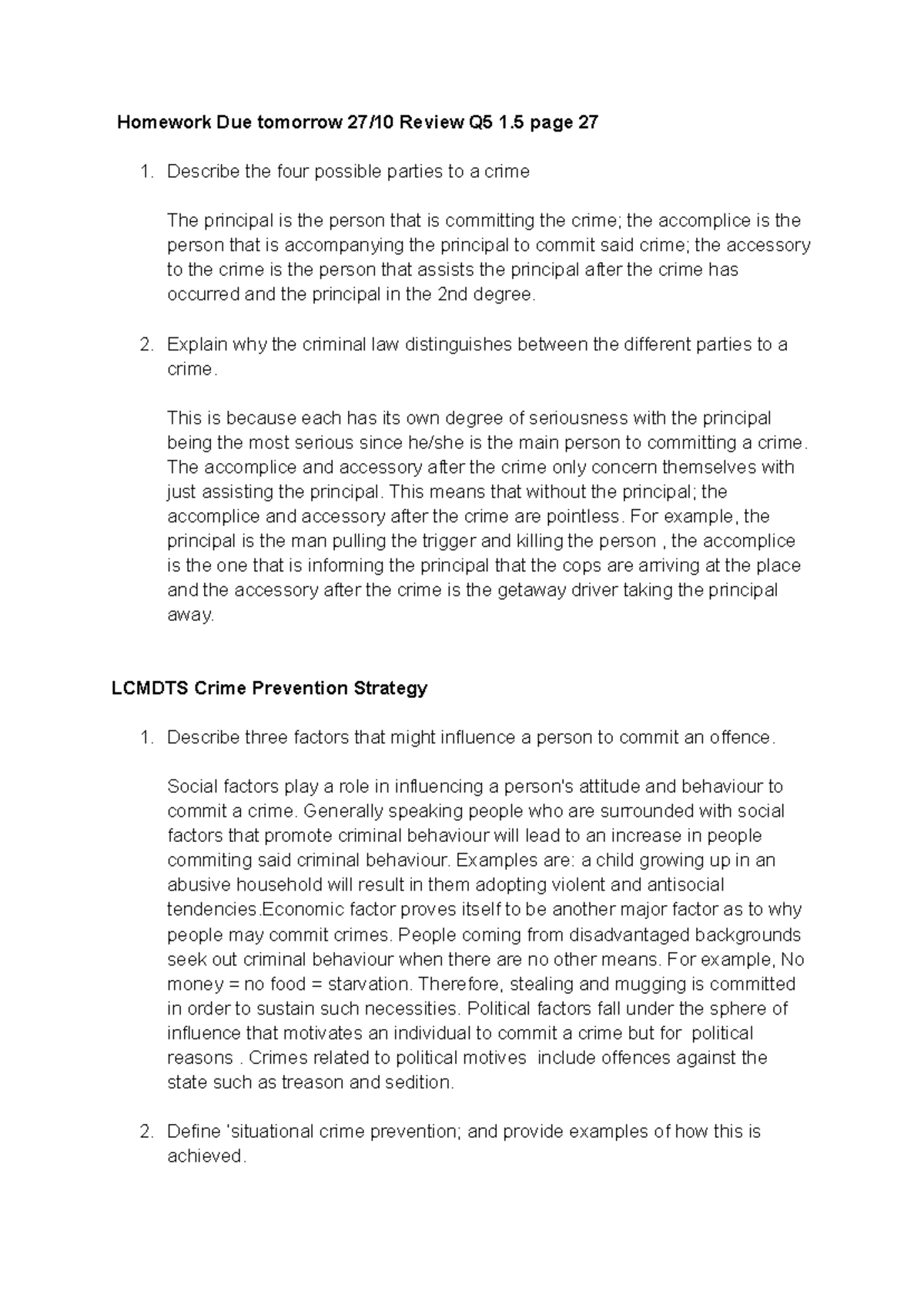 Copy of Legal studies Classwork Homework Year 12 - Homework Due ...