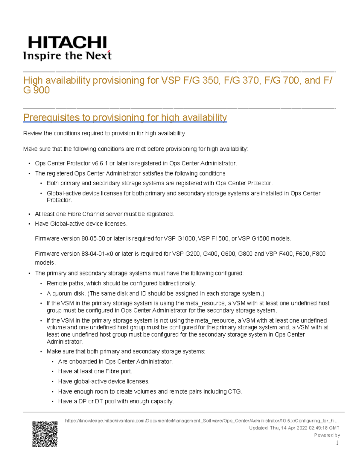 High availability provisioning for VSP F G 350, F G 370, F G 700, and F ...