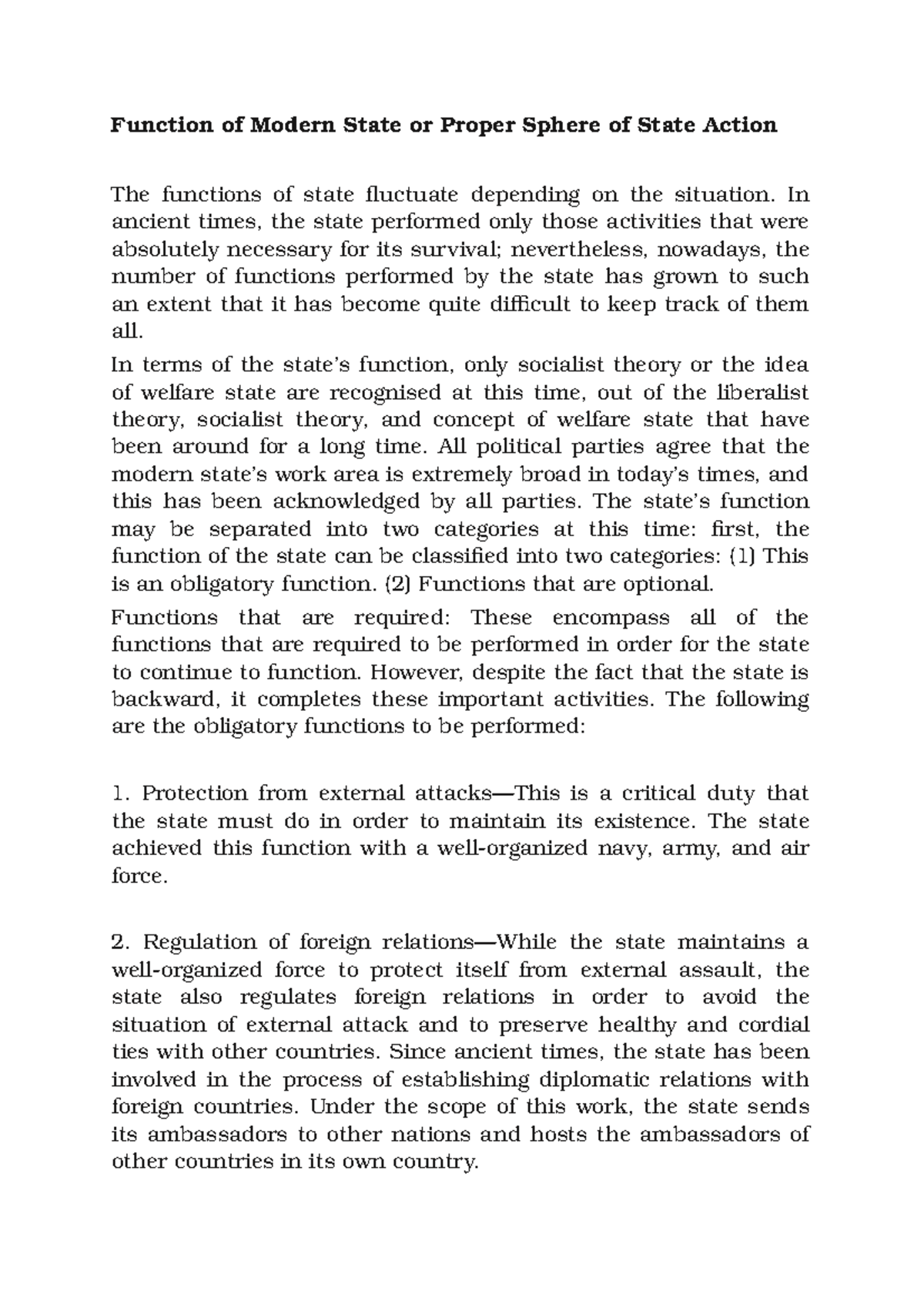 Function of Modern State or Proper Sphere of State Action - In ancient ...