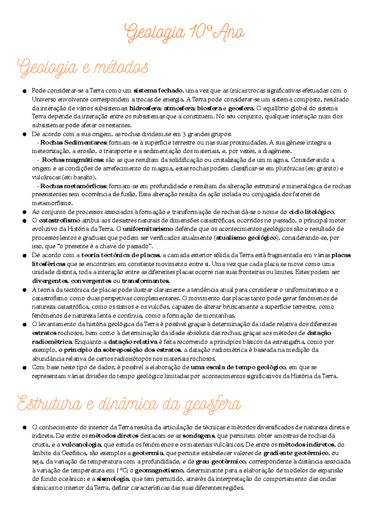 Sinteses BIO E GEO - Geologia 10ºAno Geologia e métodos Estrutura e ...