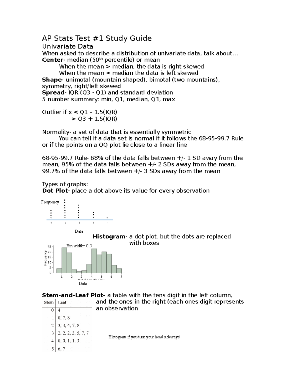 AP Stats Test 1 Study Guide copy - AP Stats Test #1 Study Guide ...