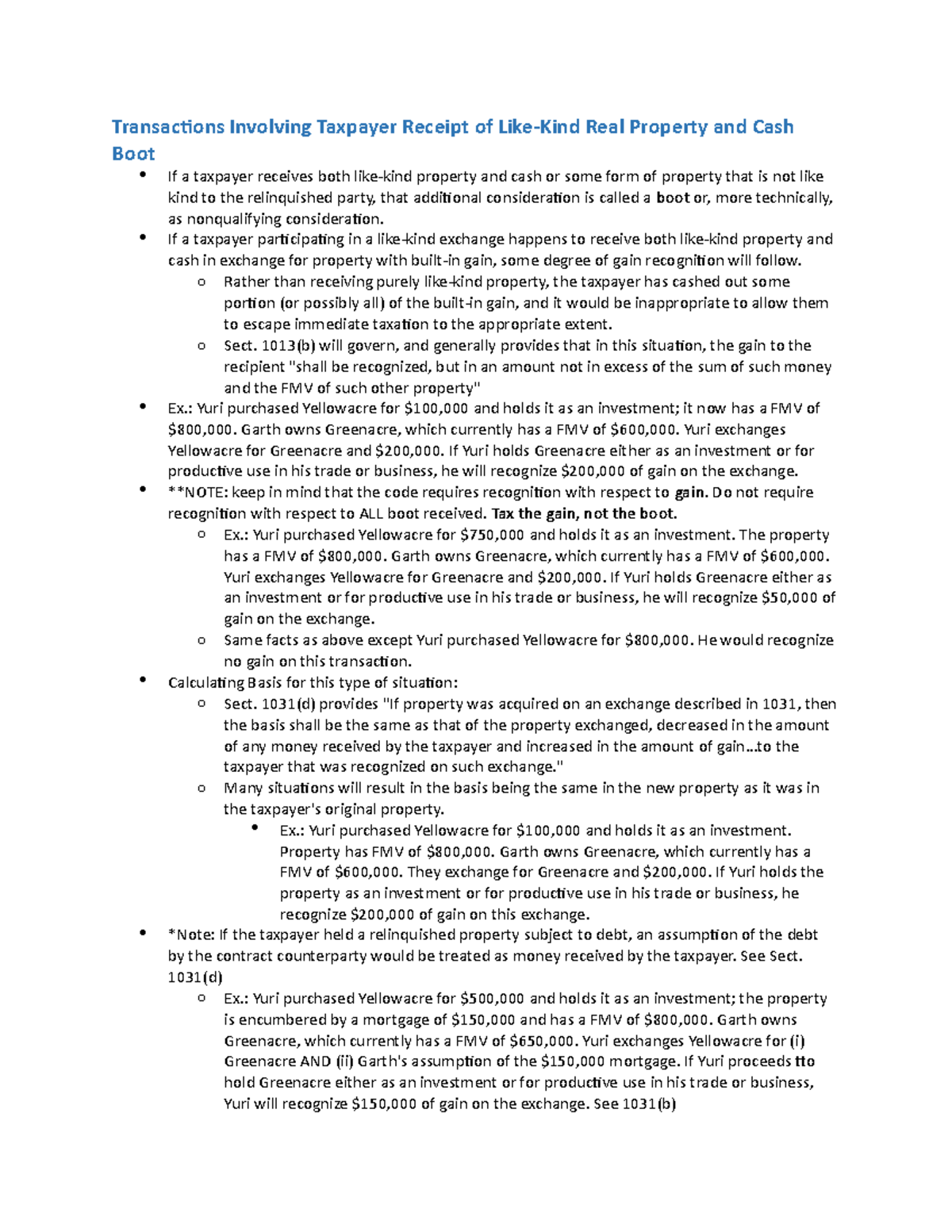 Like-Kind Transactions and Boot Math - Transactions Involving Taxpayer ...