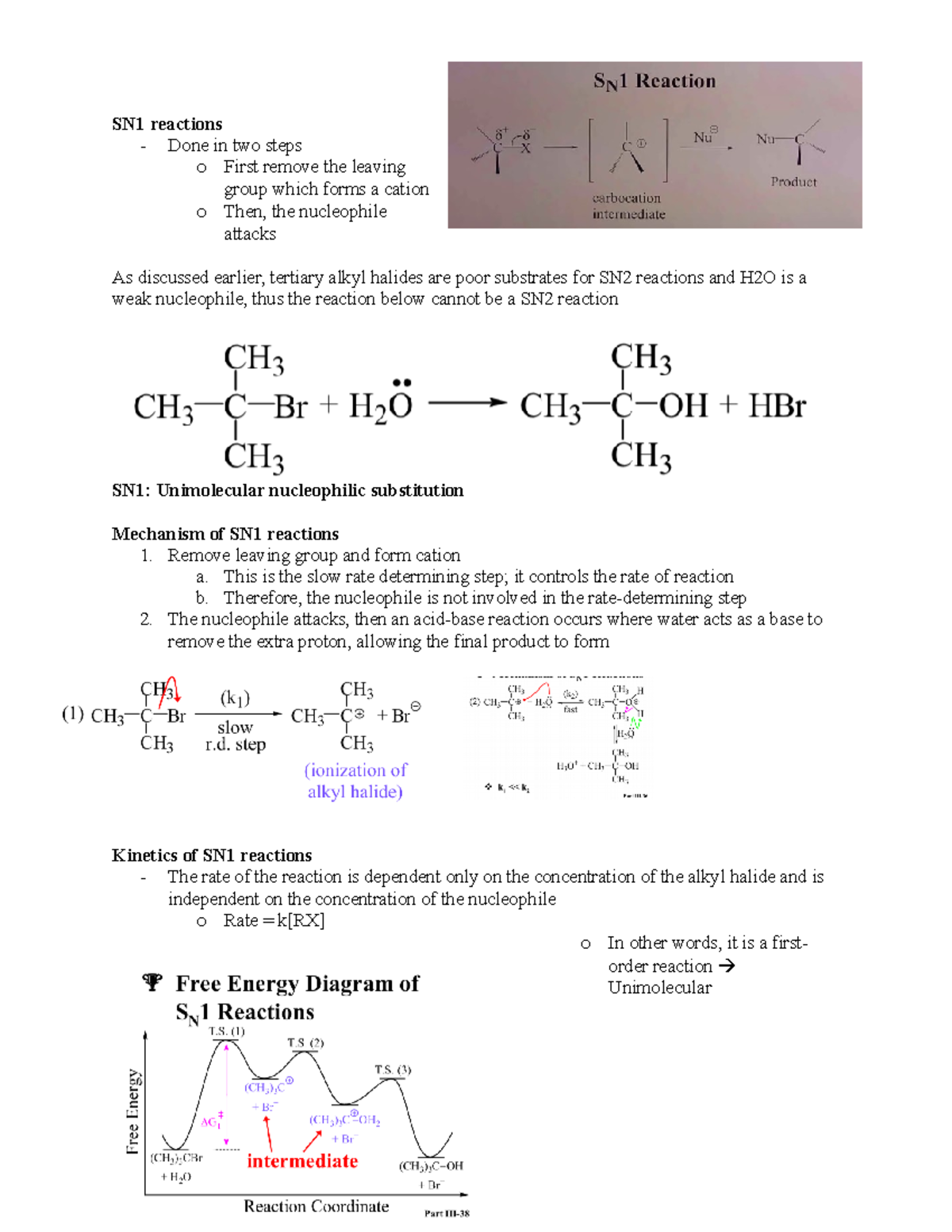 Chapter 3 SN1 reactions - SN1 reactions - Done in two steps o First remove the leaving group ...