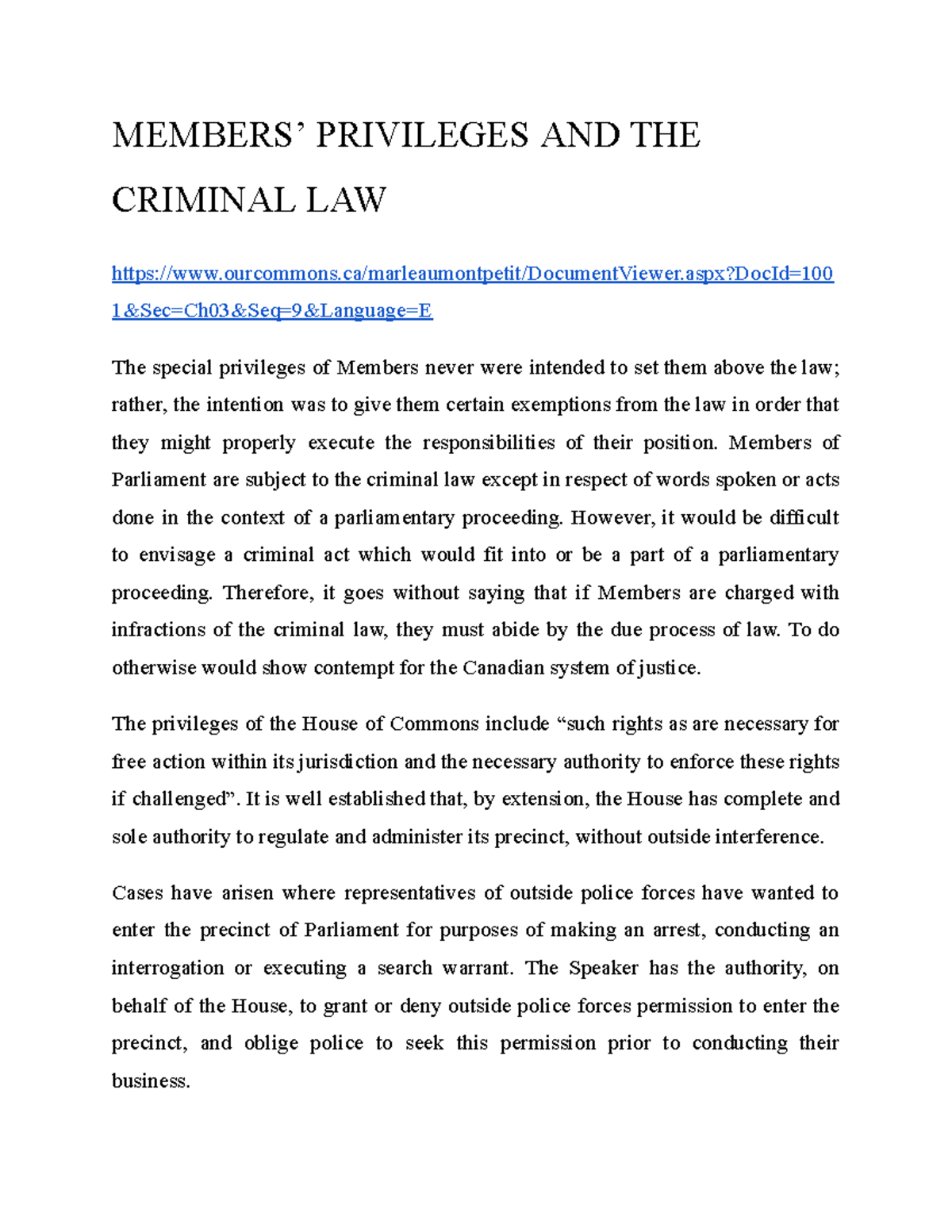 Members’ Privileges AND THE Criminal LAW Brief Introduction - MEMBERS ...