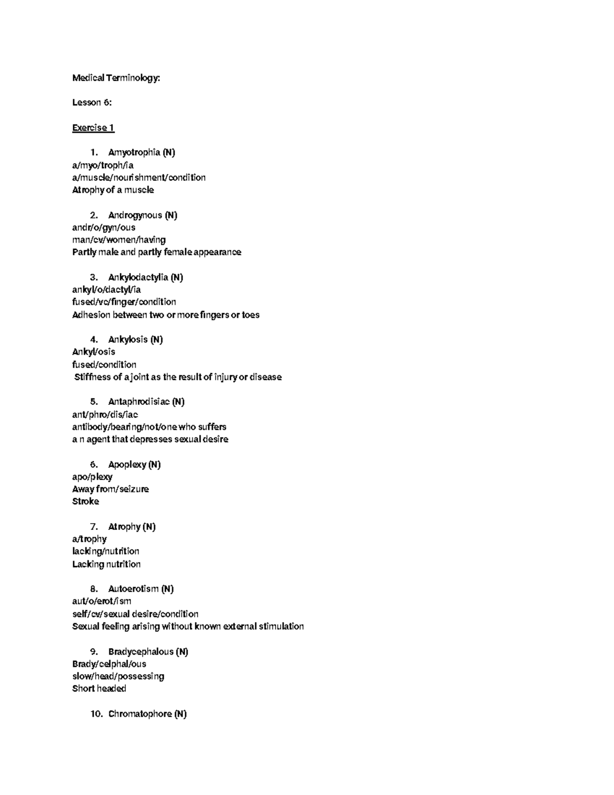 Lesson 6 Homework from the textbook - Medical Terminology: Lesson 6 ...