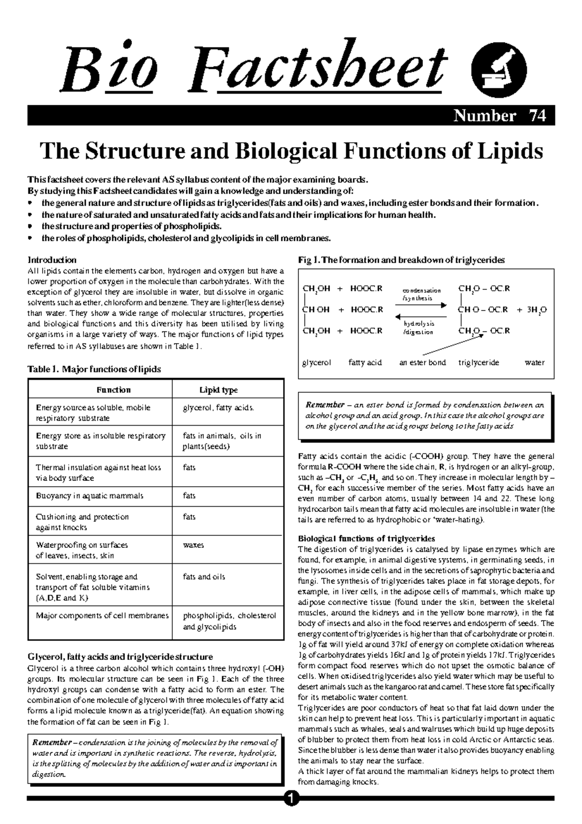 Bio Lipids FS - The Structure and Biological Functions of Lipids Bio ...