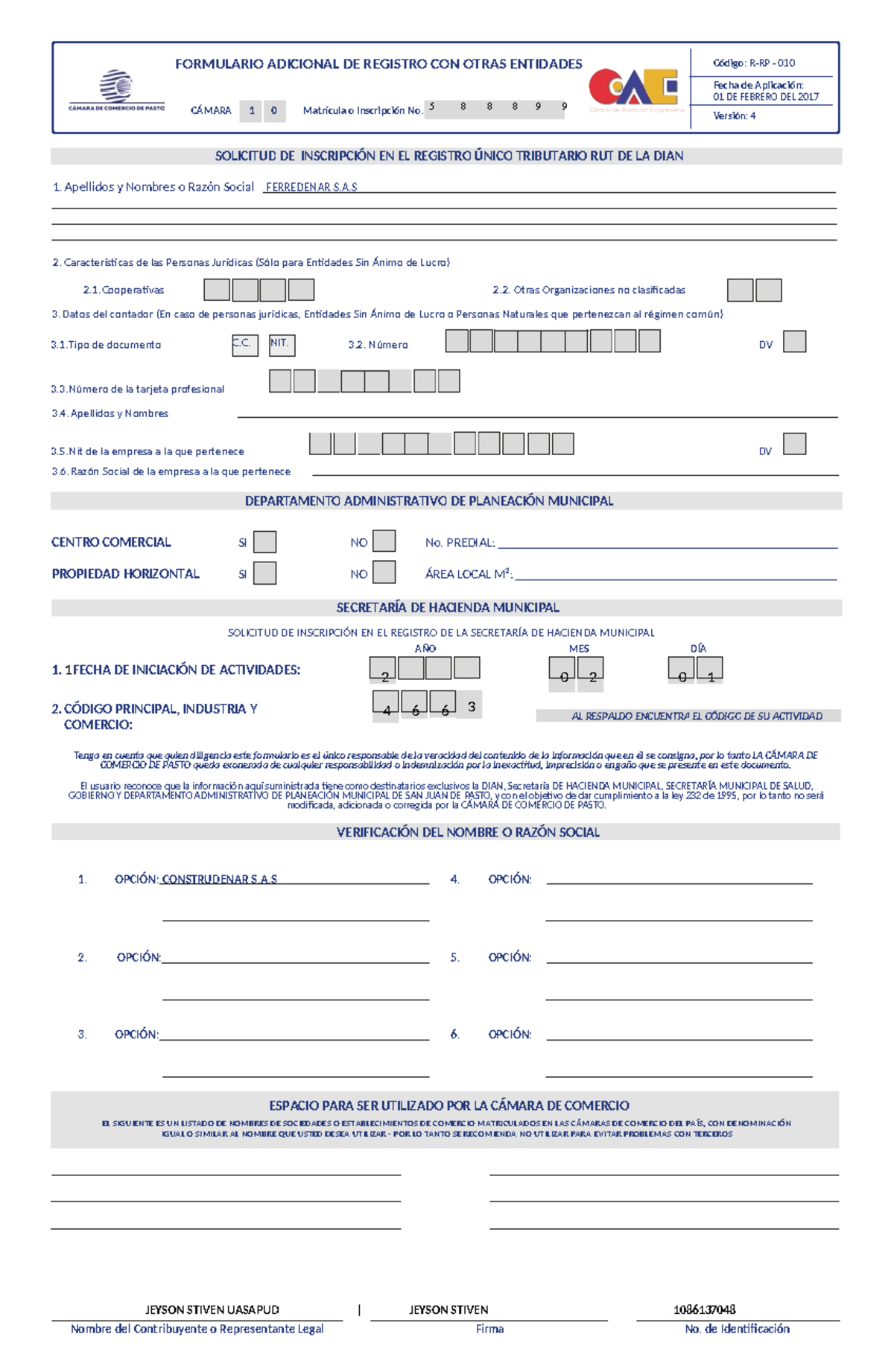 CAE - preparacion examen - C. NIT. FORMULARIO ADICIONAL DE REGISTRO CON ...