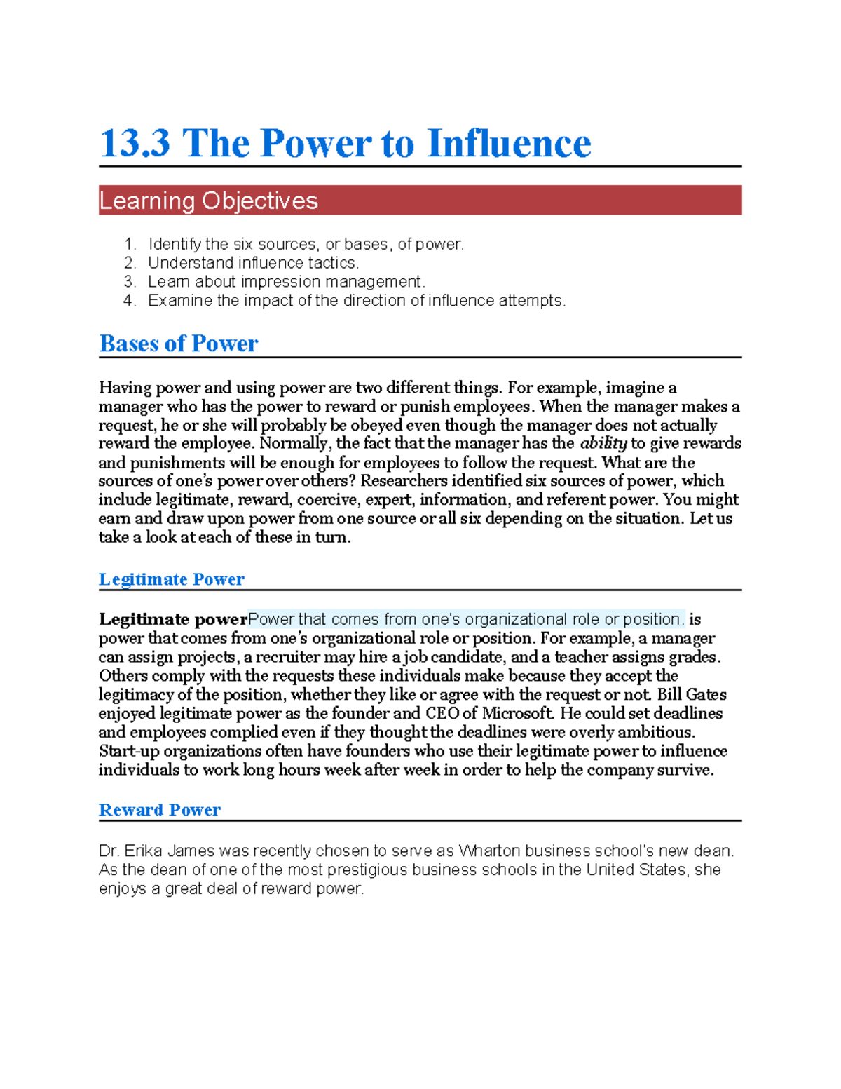The Power to Influence - Organizational Behavior Class Notes - 13 The ...