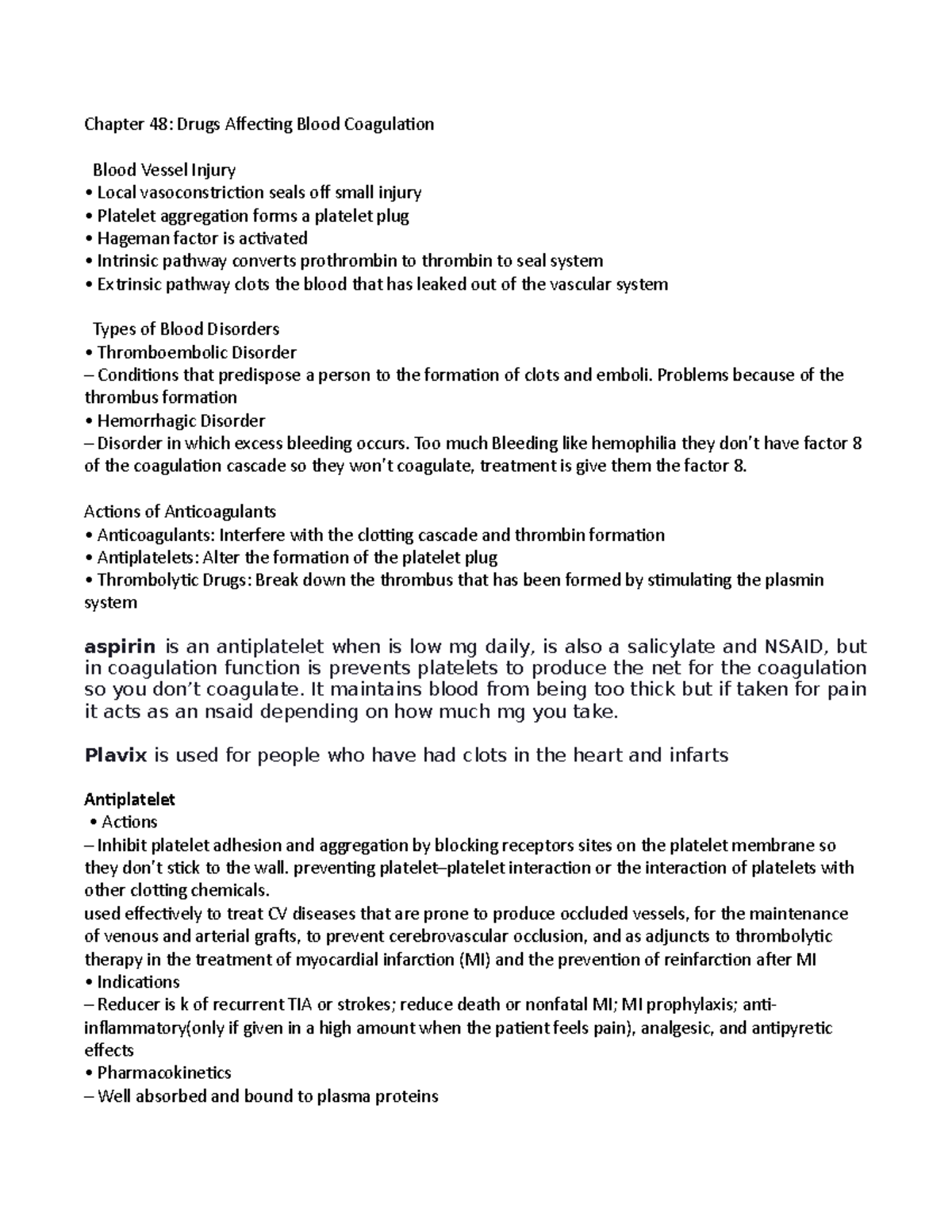 Quiz 2 pharma - study guide - Chapter 48: Drugs Affecting Blood ...